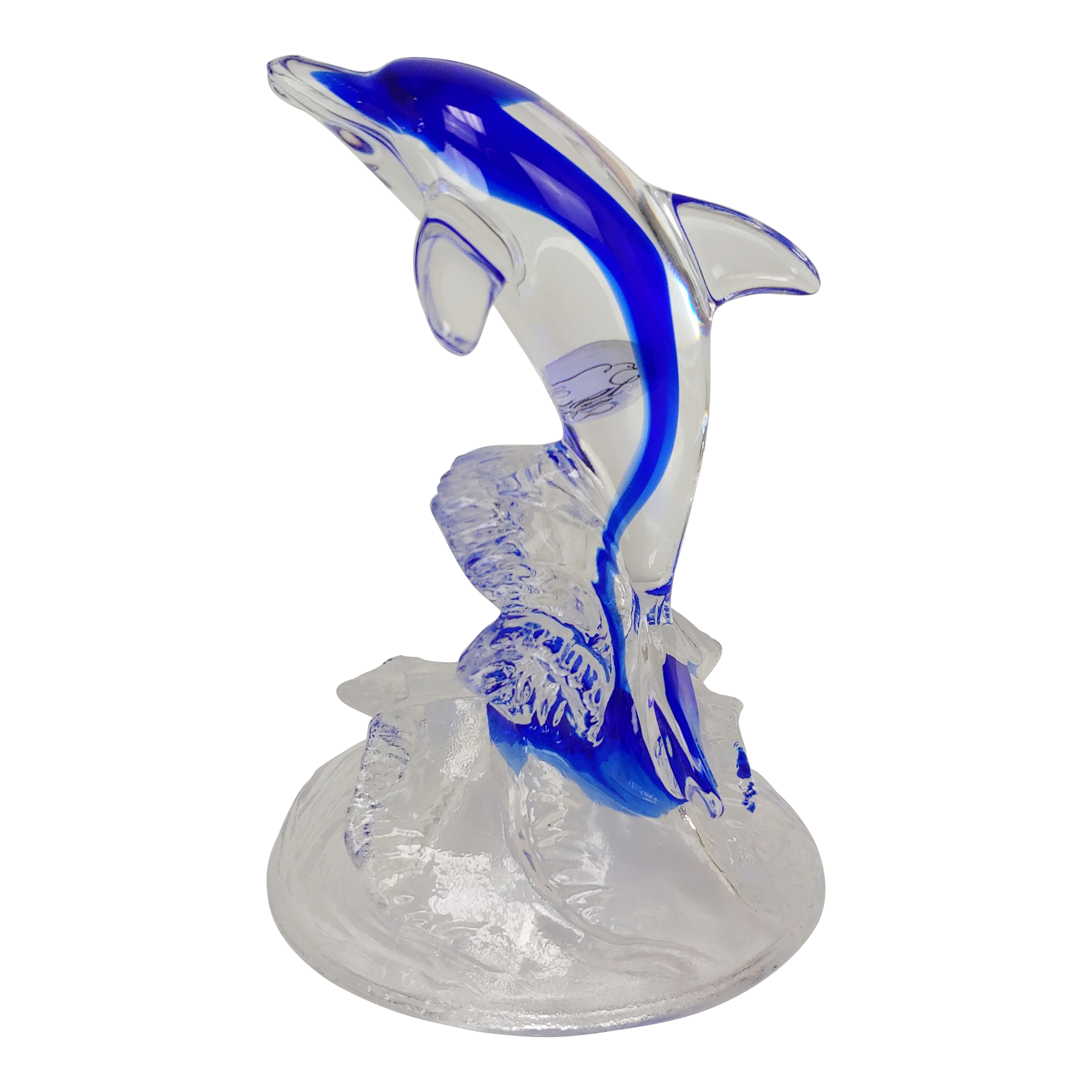 Vintage Crystal d'Arques France Dolphin Riding a Wave Statue | Chairish