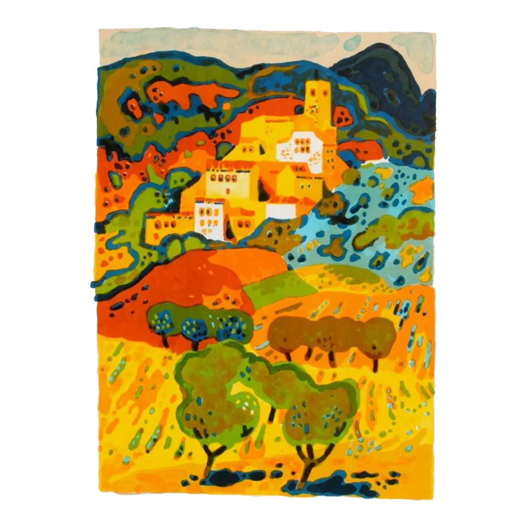 1965 Guy Charon Village Sur La Colline Lithograph | Chairish