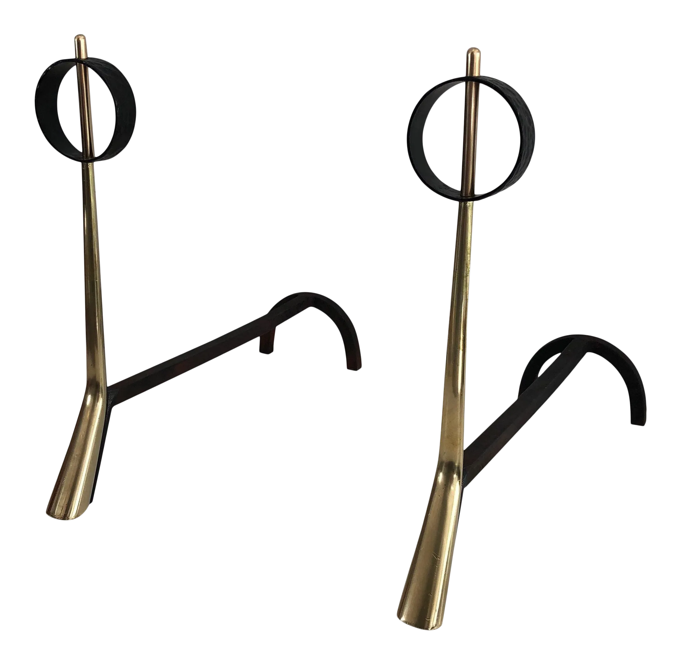 Modernist Bronze and Wrought Iron Andirons, Italian, circa 1950 - a ...