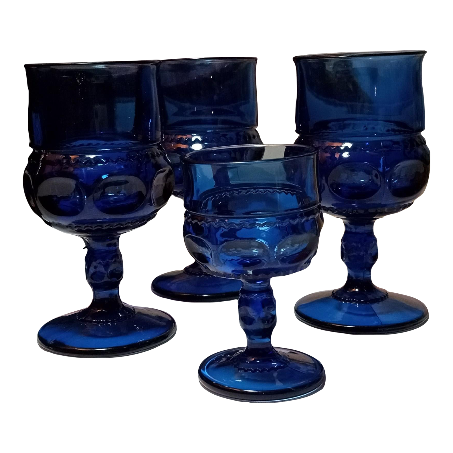 1960s Indiana Glass Kings Crown Cobalt Blue Goblets - Set of 4 | Chairish