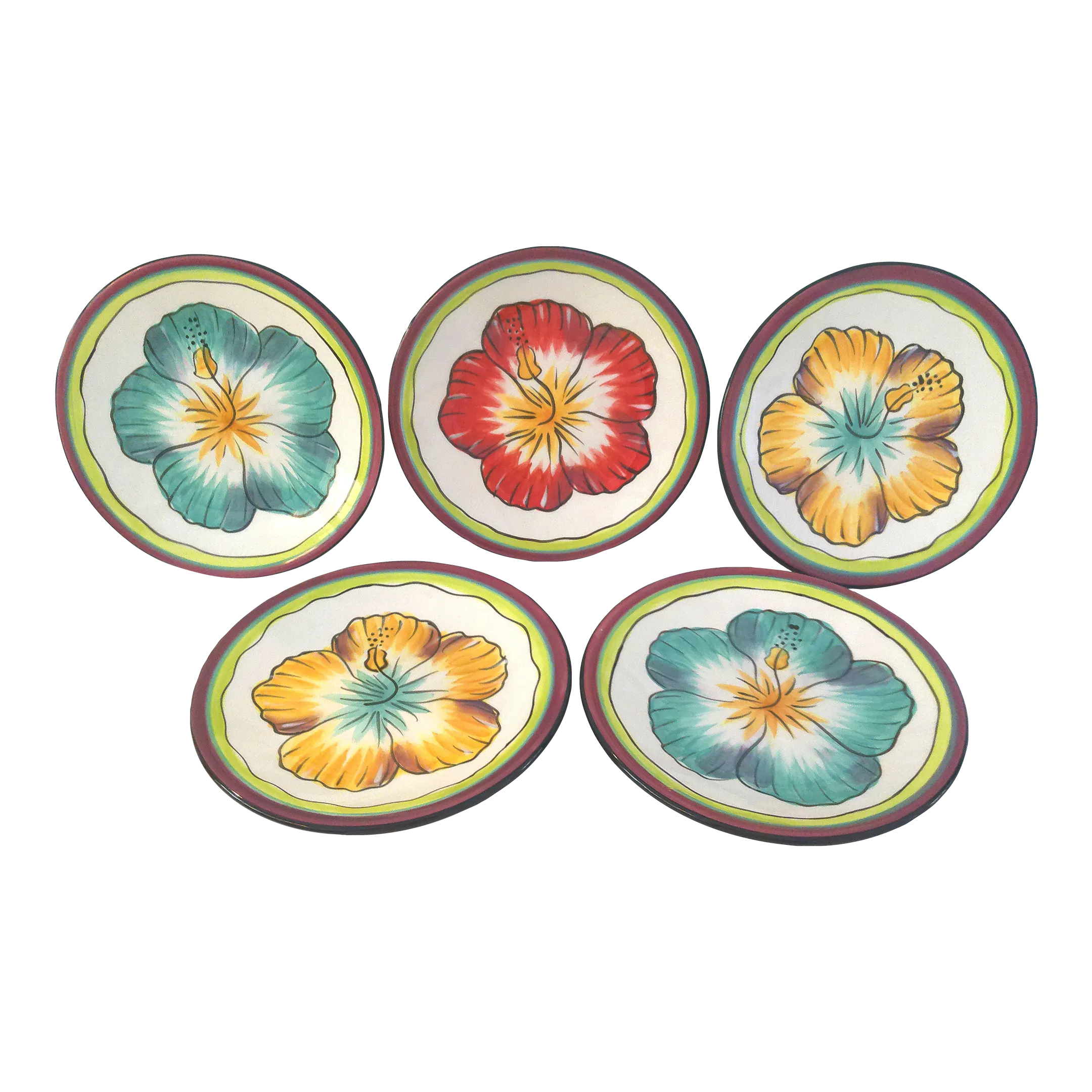 1980s Clay Art Hibiscus Plates, Set of 5 | Chairish