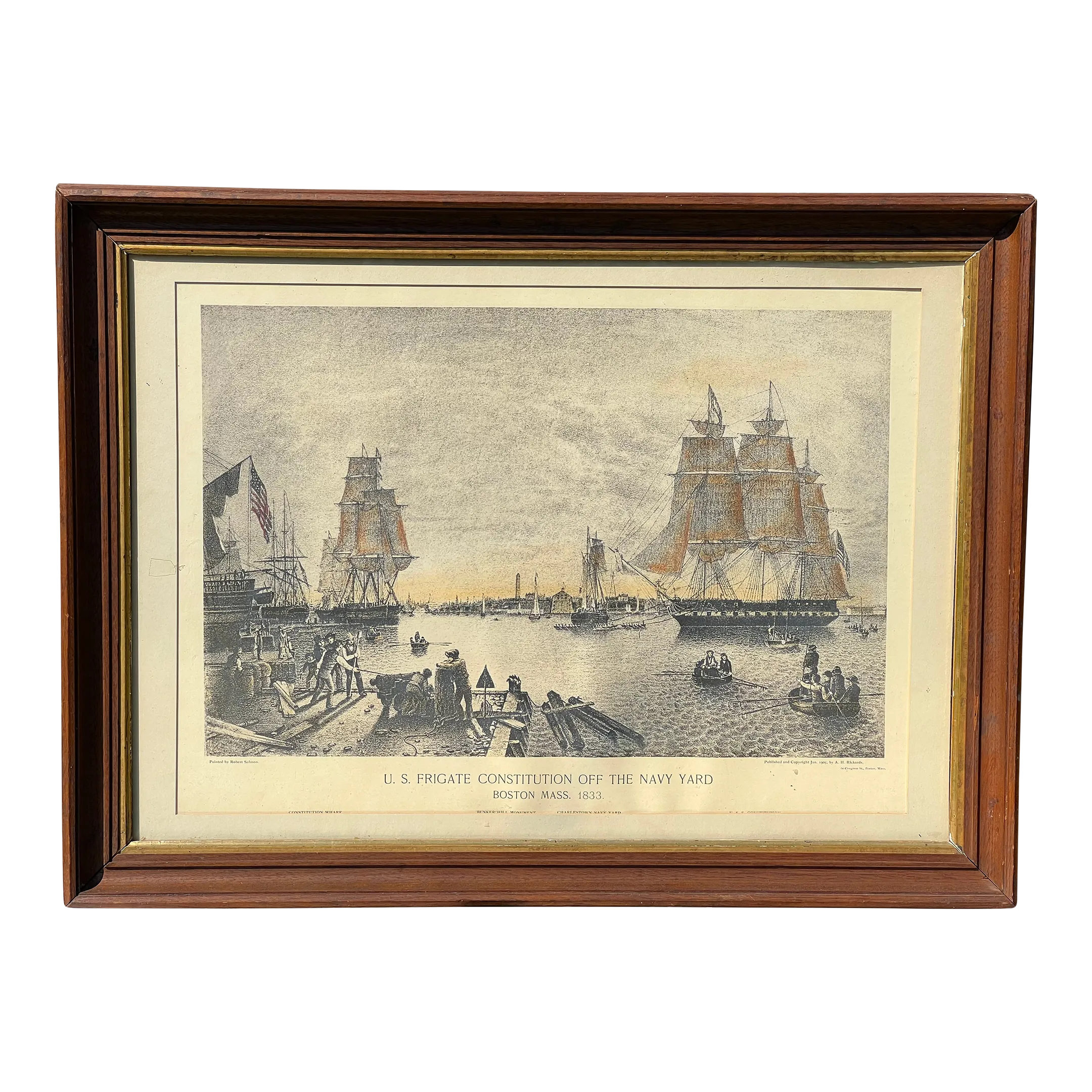 Framed Print of U.S. Frigate Constitution Off the Navy Yard, Boston Ma ...