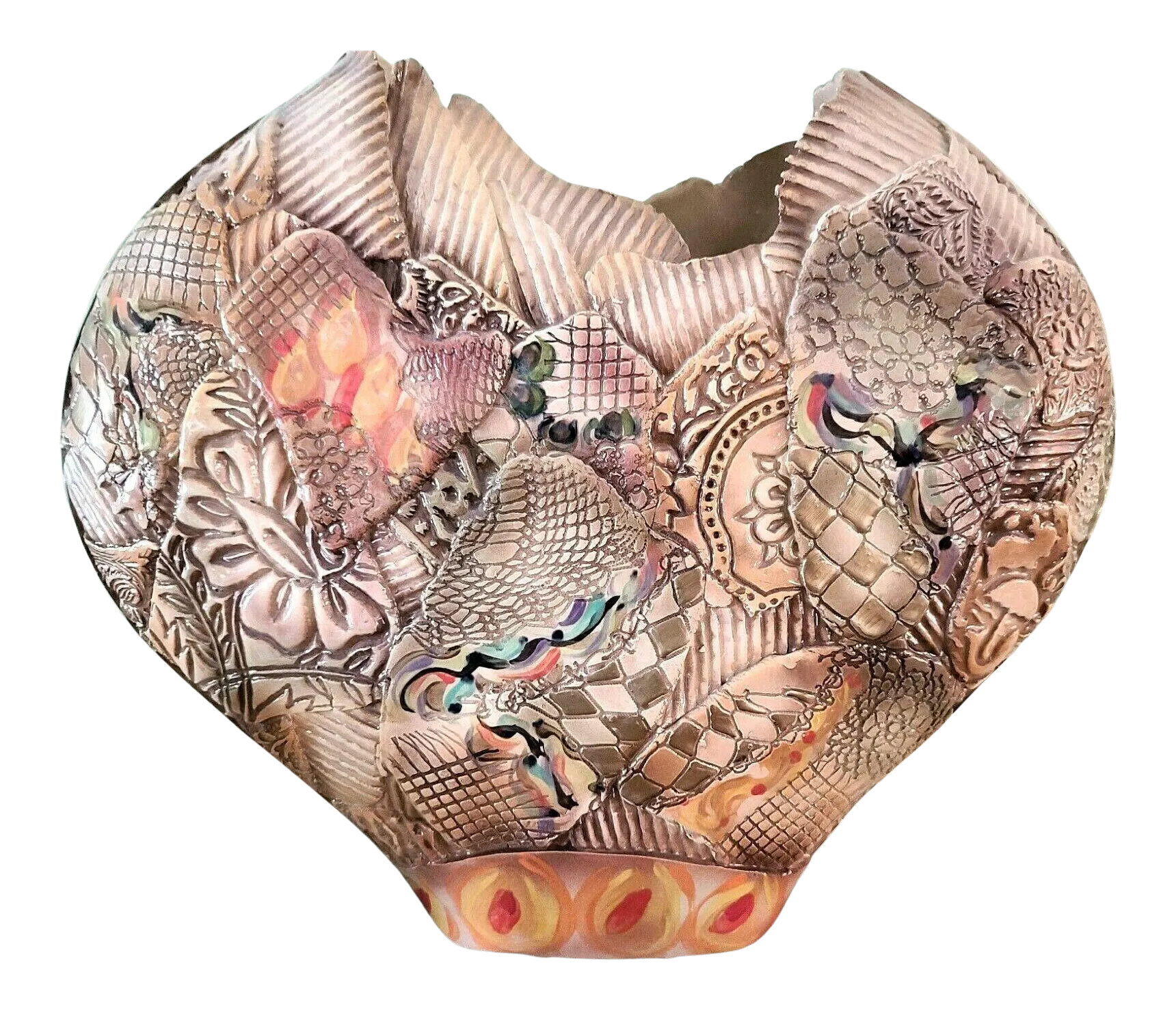 Large Gail Markiewicz Ceramic Patchwork Heart Vase Studio Art Pottery ...