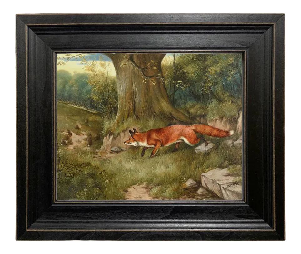 "Fox Hunting Rabbits" Contemporary Reproduction Print on Canvas After J ...