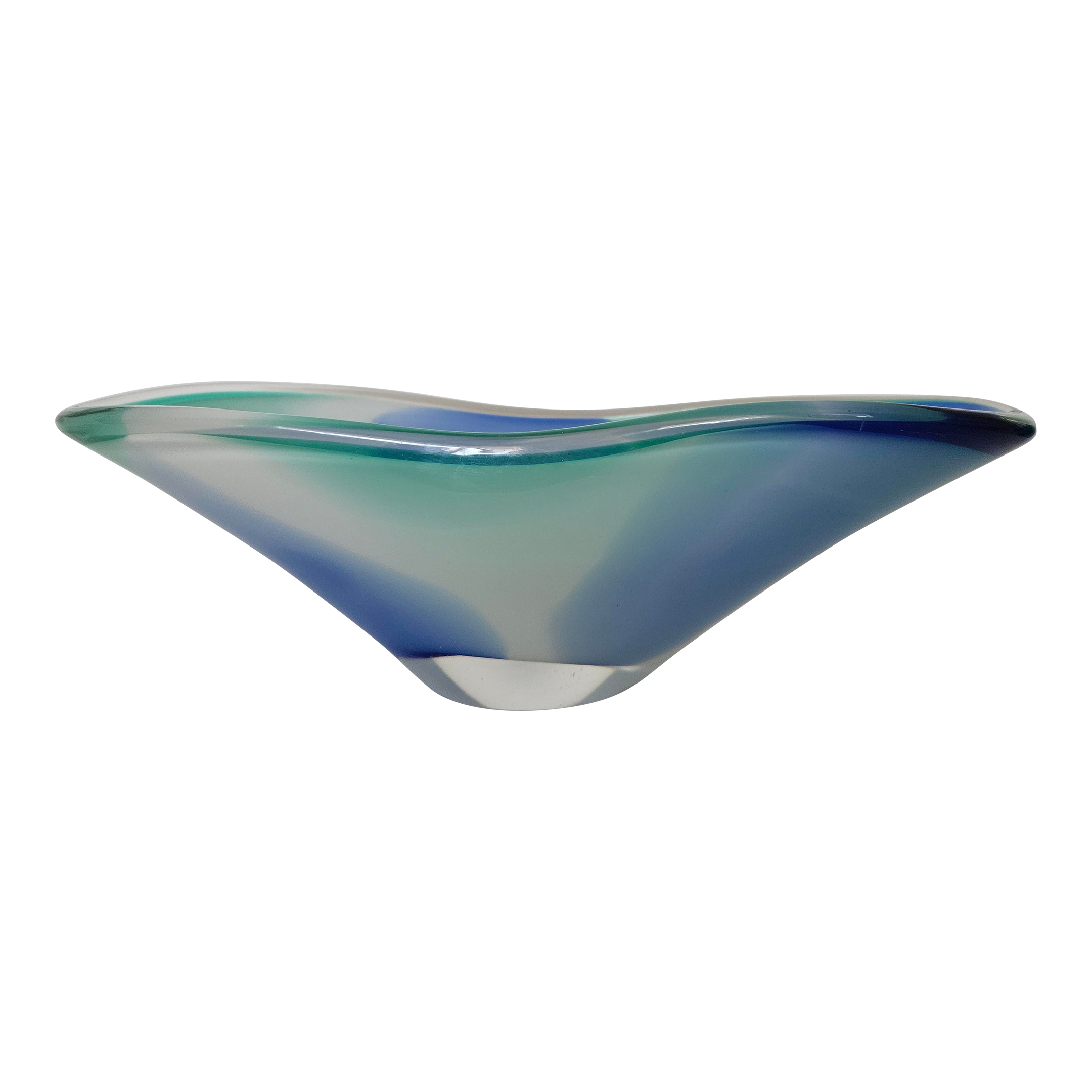 1970s Murano-Style Blue-Green Triangular Art Glass Vase Attributed to ...
