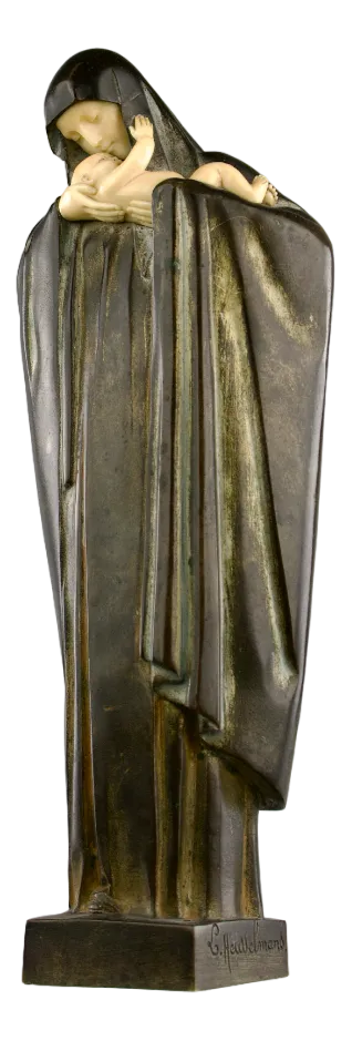 Lucienne Heuvelmans, Art Deco Virgin and Child, 1920s, Bronze | Chairish