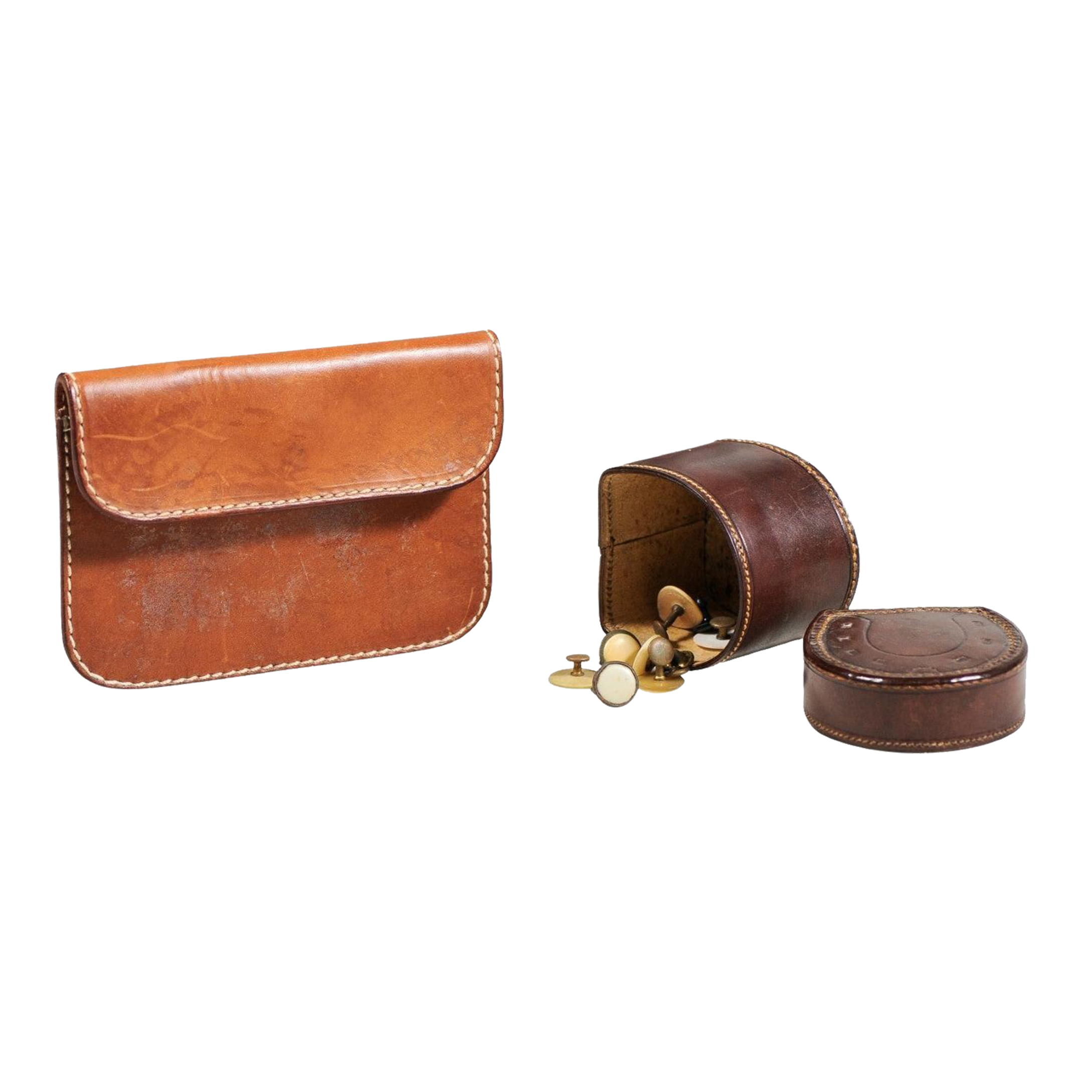 English Victorian Period 19th Century Brown Leather Case with Button ...