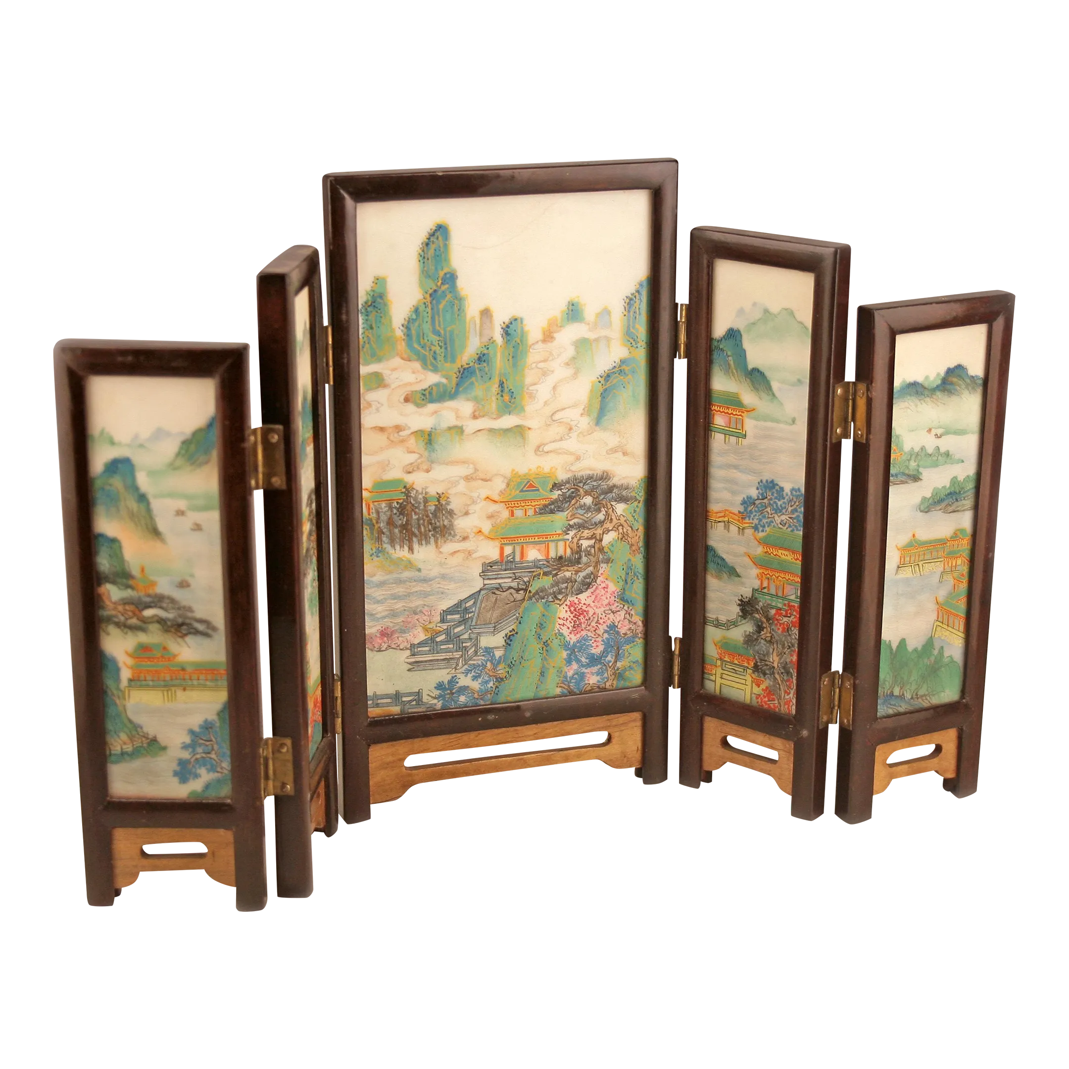 19th Century/Edo-Meiji Period Japanese Painted Five-Panel Folding ...