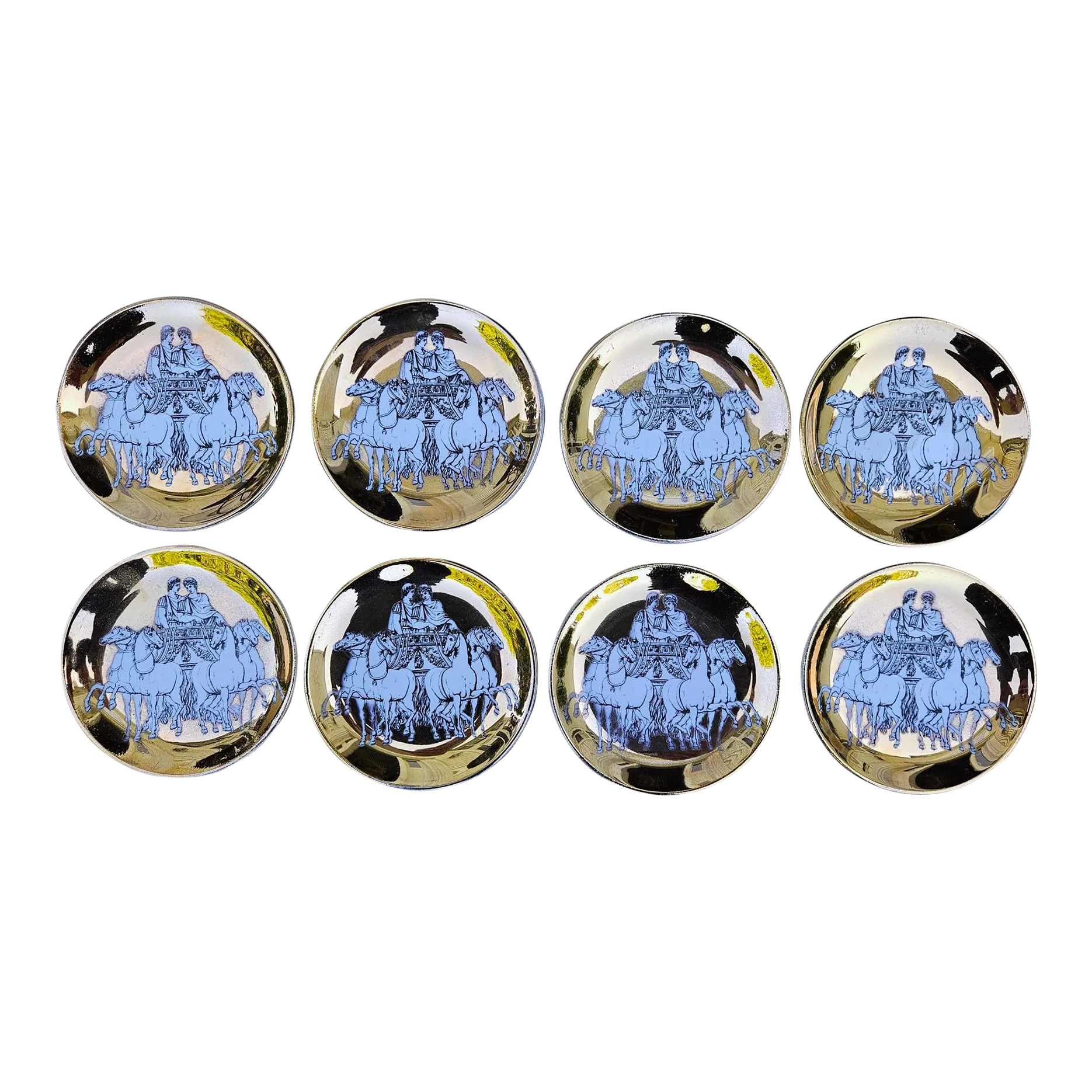 Piero Fornasetti Neo-Classical Ceramic Coaster Set of Eight With Roman ...