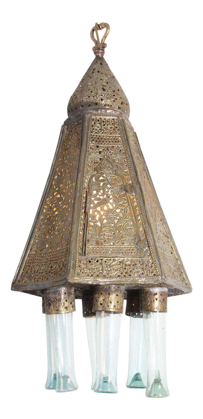 Mid 19th Century Moorish Turkish Brass Palace Pendant Light | Chairish