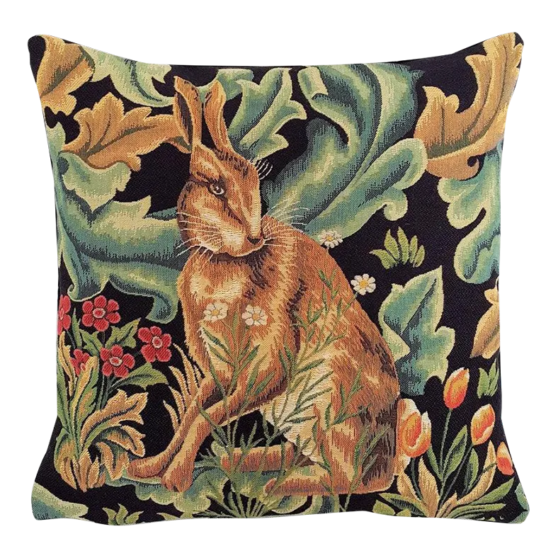 William Morris Rabbit Hare Floral Style Woven Jacquard Chenille Feather ...