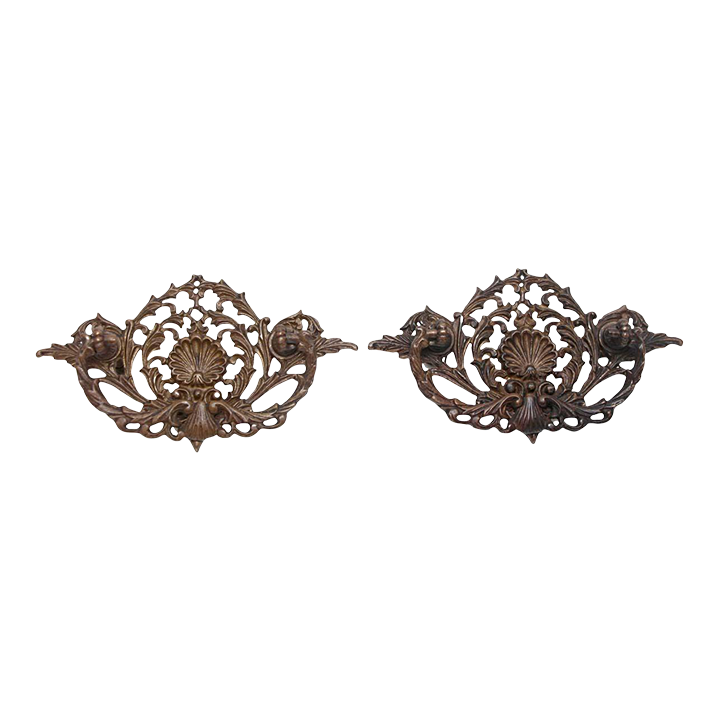 Pair of Vintage 5.5 In. Victorian Shell Bronze Drawer Bail Pulls | Chairish