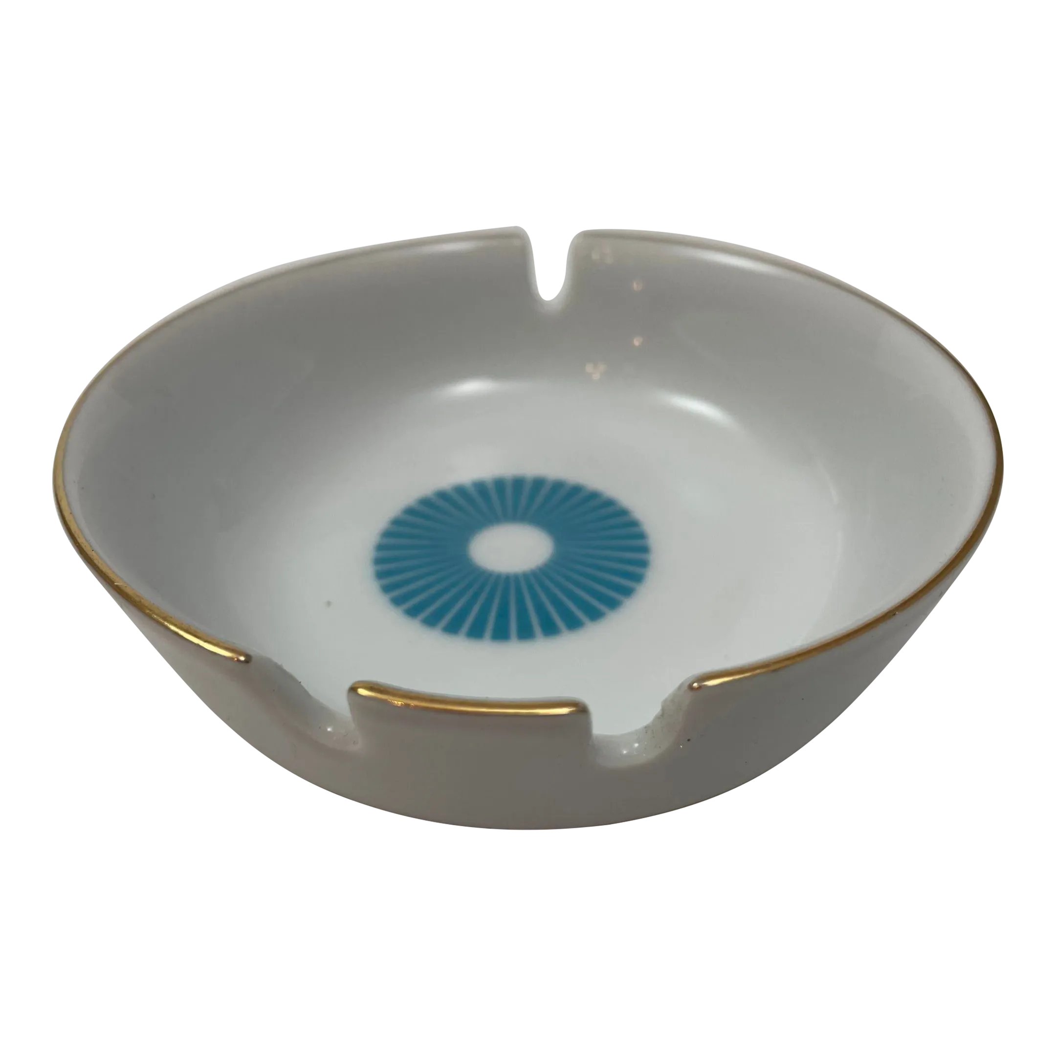 Vintage White Porcelain Ashtray With Gold Rim and Blue Design 1960s ...