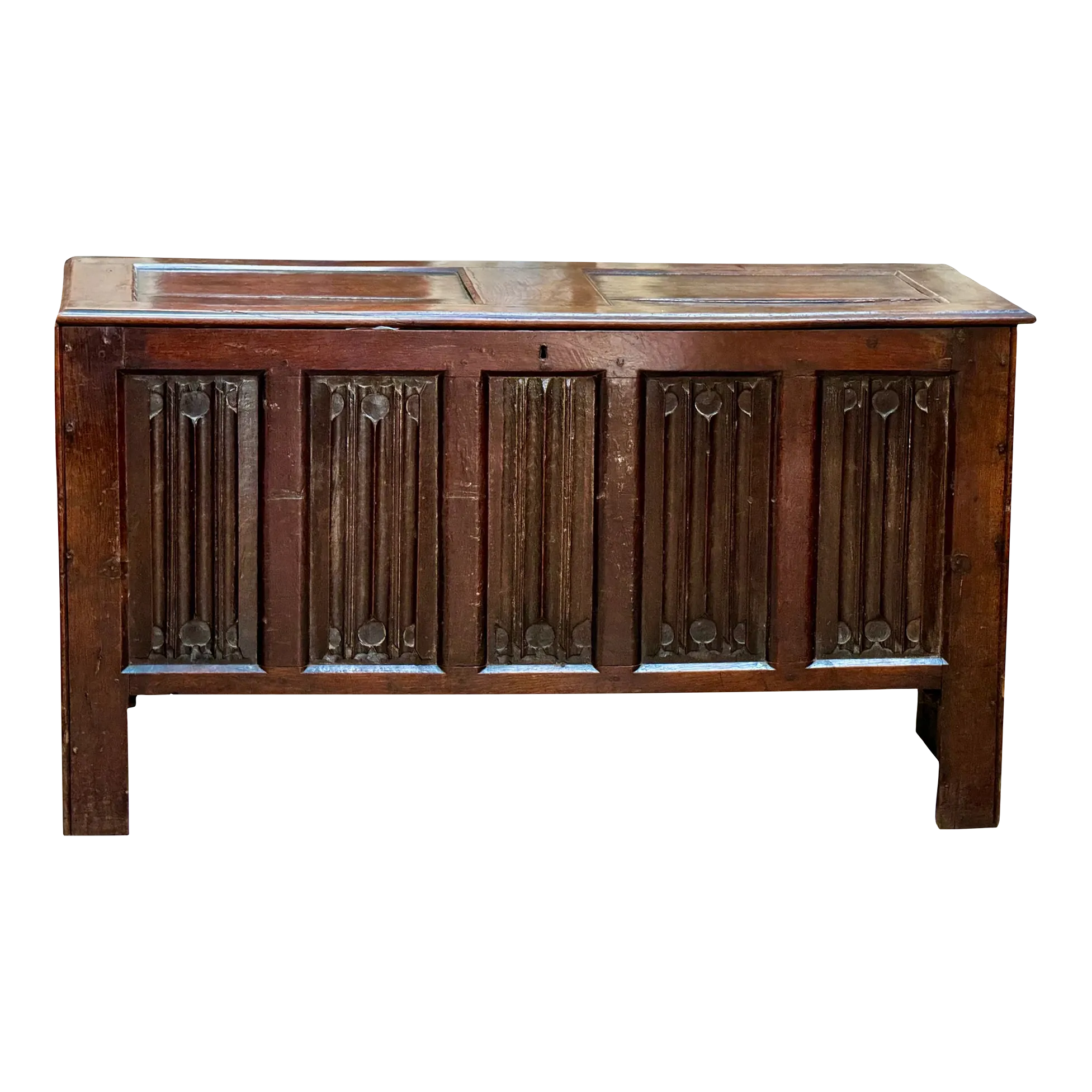 English 17th Century Joined Oak Linenfold Coffer, Stuart Period | Chairish