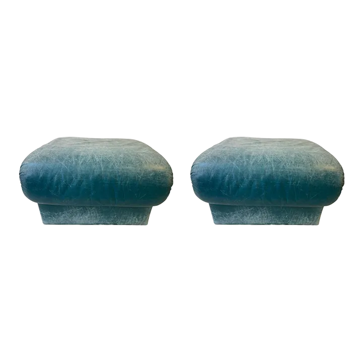 1980s Natuzzi Modern Italian Leather Stools - A Pair | Chairish