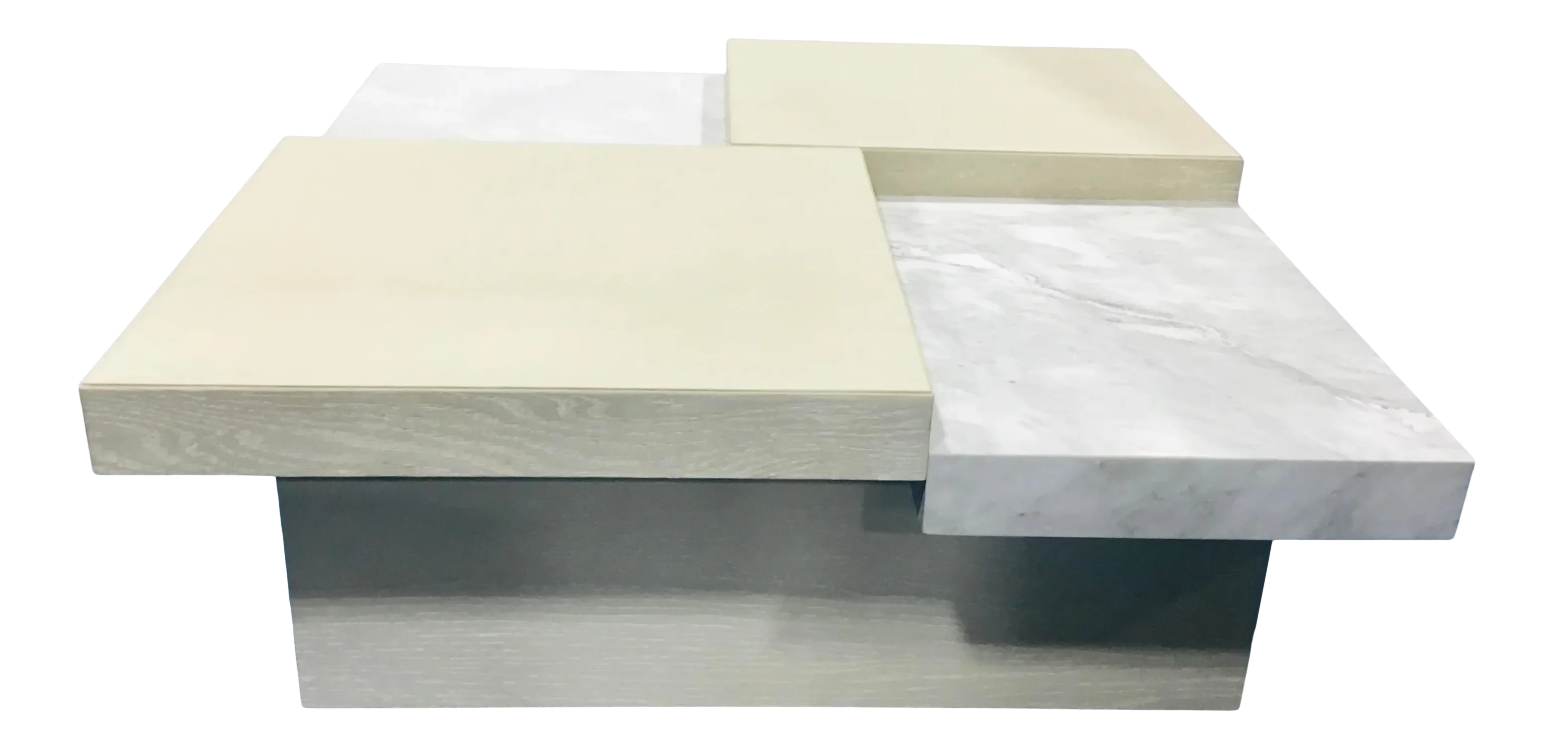 Modern Wood and Marble Multi Level Cocktail Table | Chairish