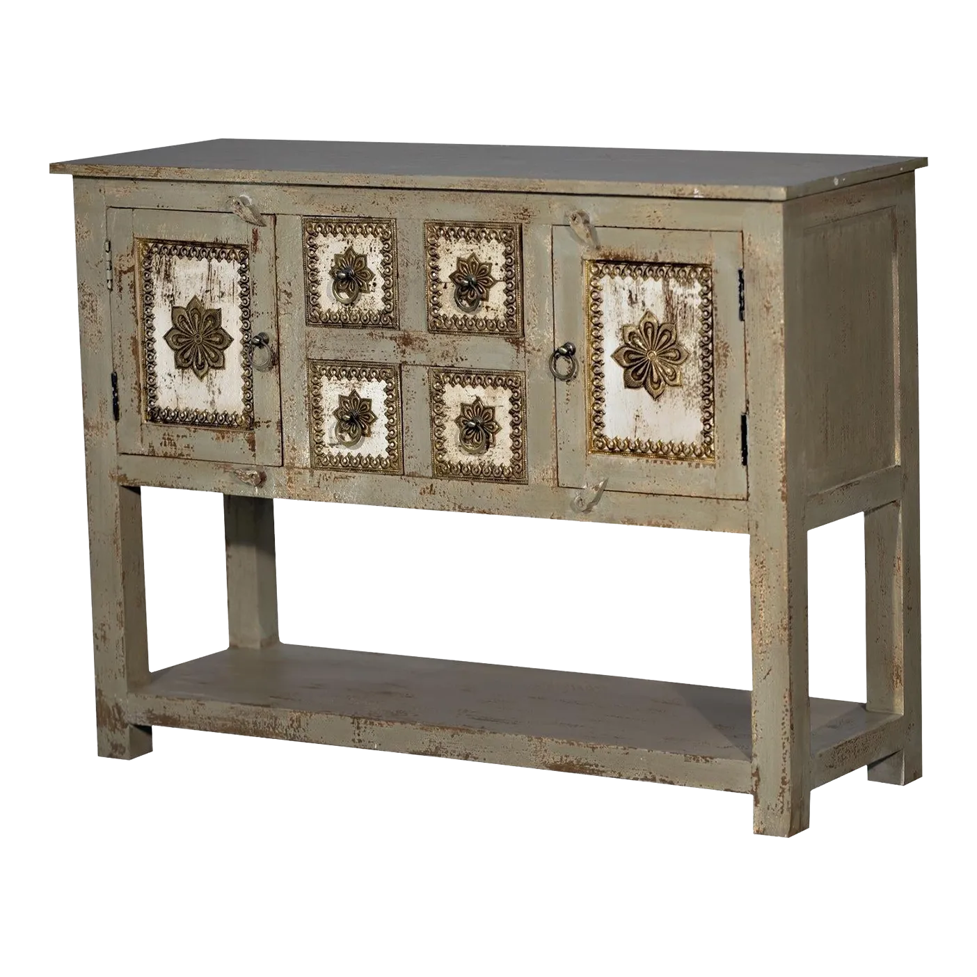 1990s Mid Century Modern Solid Wood & Brass Accent Console With Drawers ...