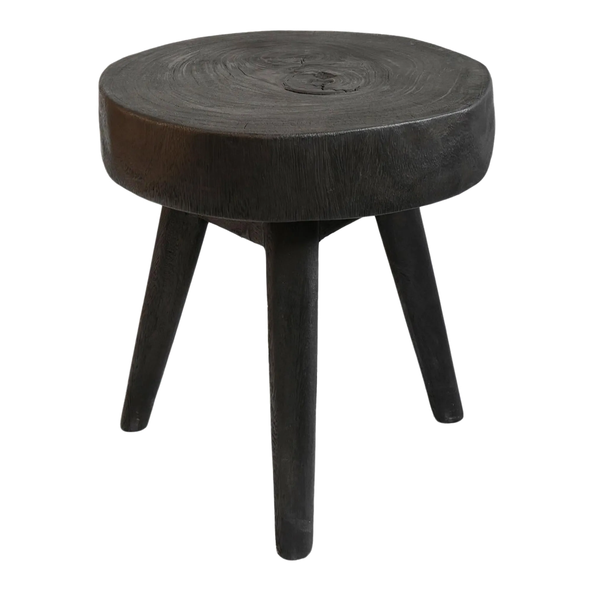 Black Acacia Wood Round Stool / Side Table | Chairish