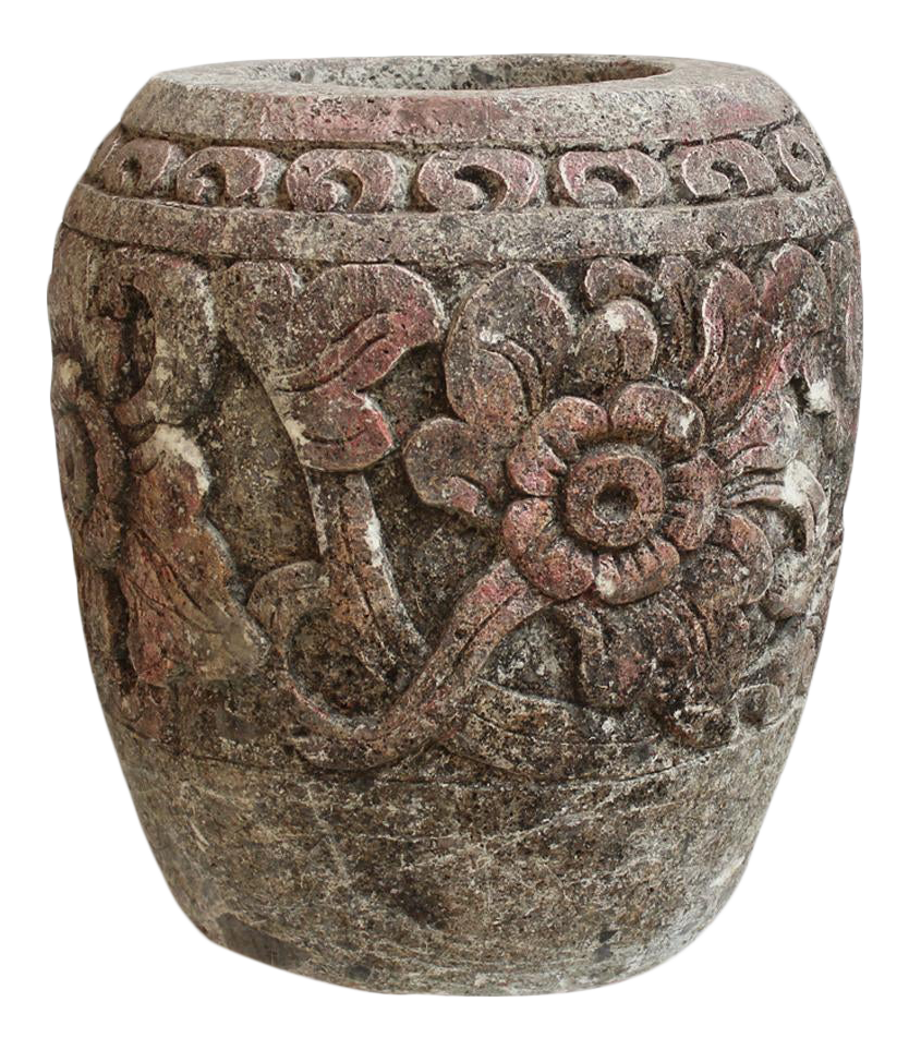 Stone Carved Garden Planter Pot | Chairish