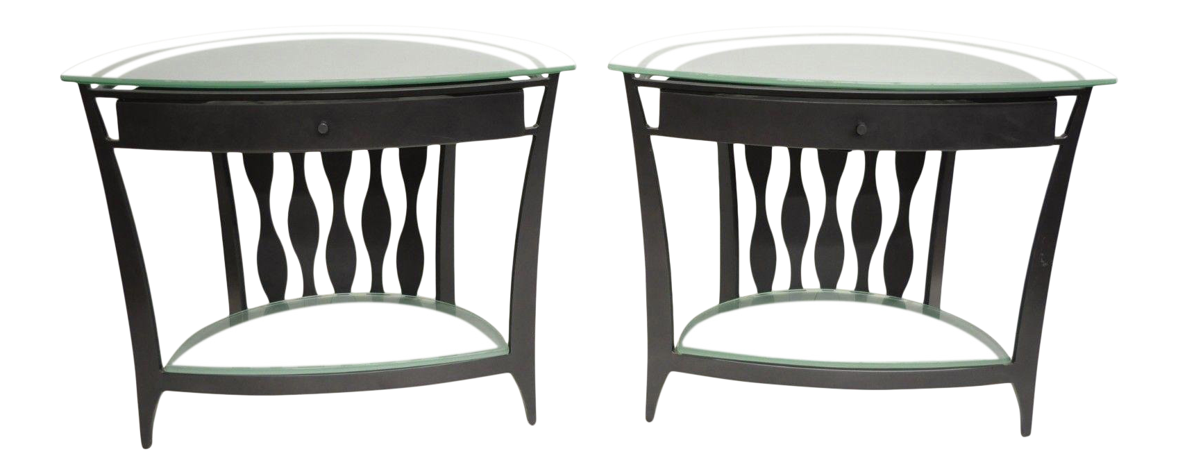 Steel & Glass Modernist Demilune Side Tables - A Pair | Chairish