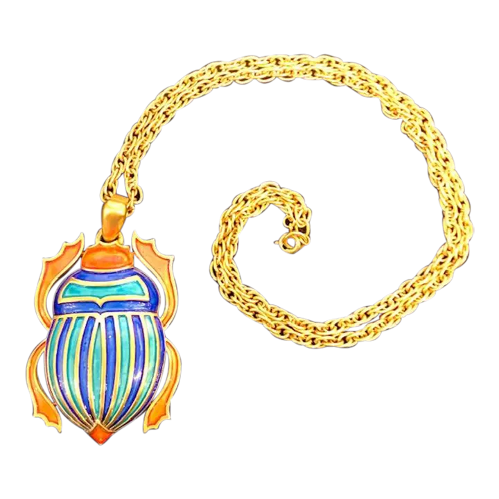 1970s Trifari Scarab Pendant With Gold-Toned Chain | Chairish