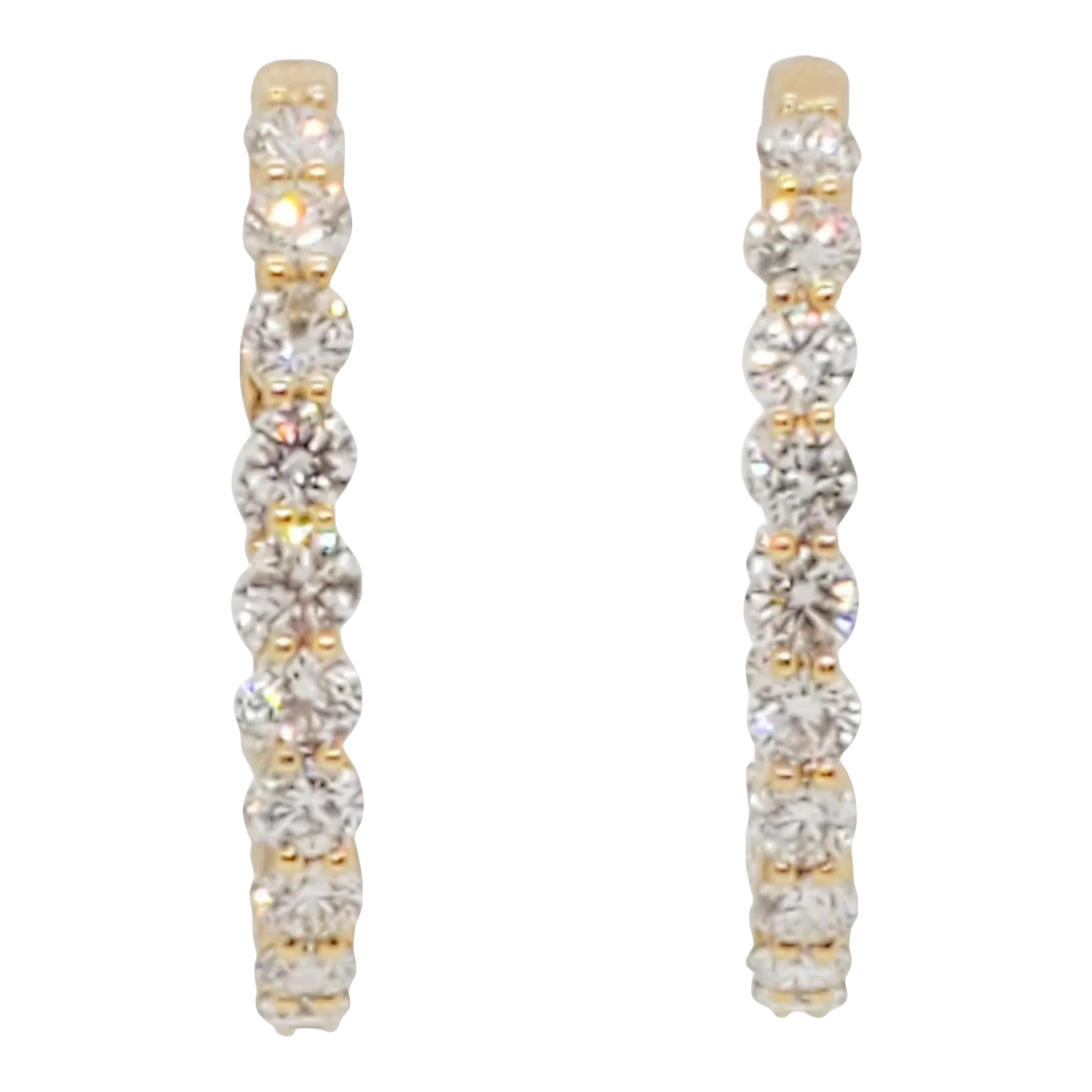 White Diamond Hoops in 18k Yellow Gold - A Pair | Chairish