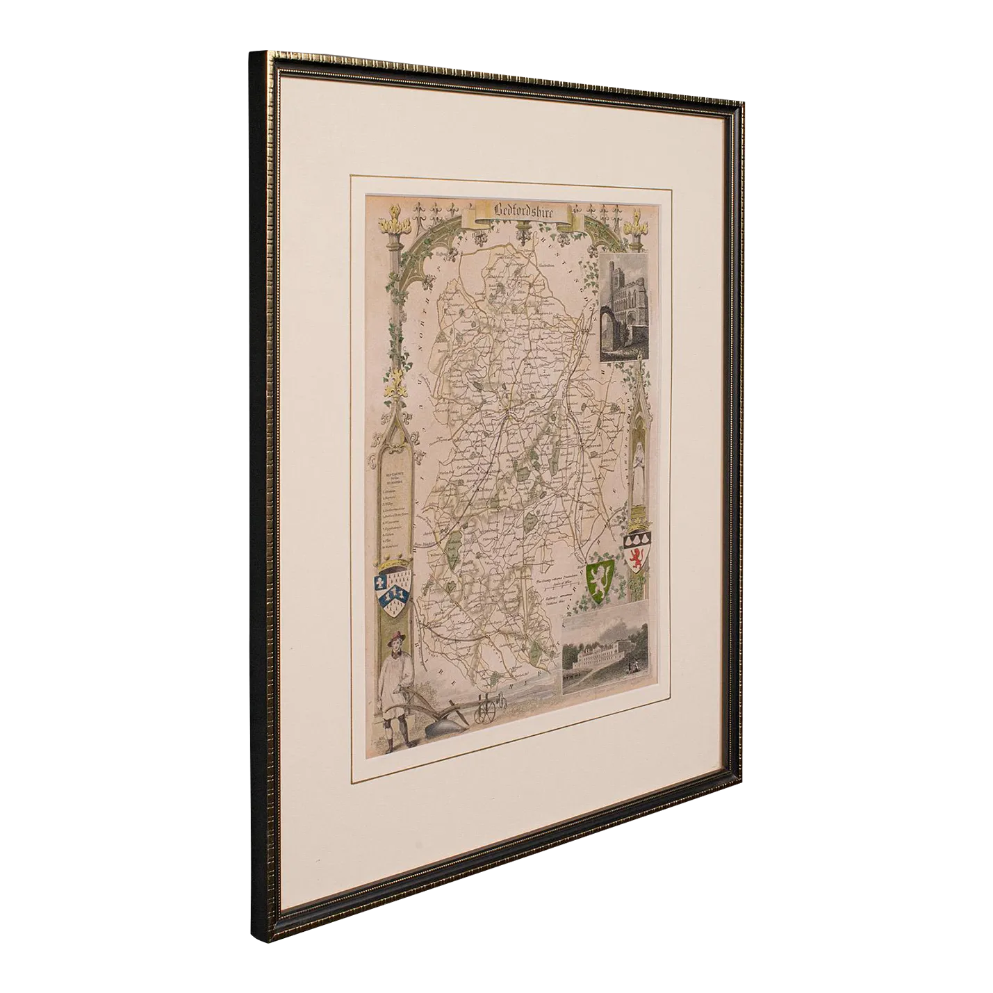 1850's Antique Lithography Map Bedfordshire | Chairish