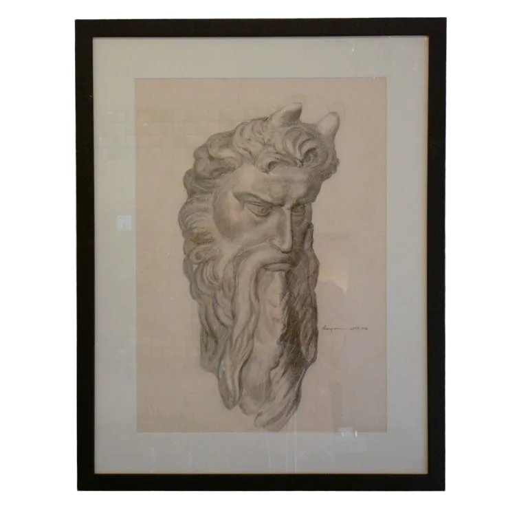 1940s Vintage Emery Signed Charcoal Drawing | Chairish
