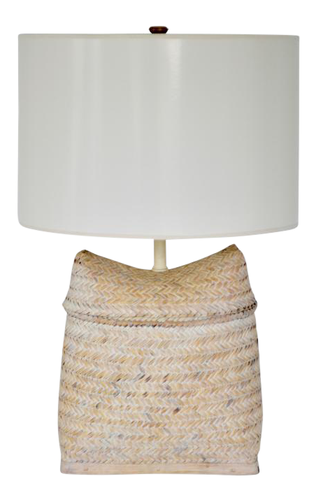 Mid-Century Woven Rattan Basket Table Lamp | Chairish