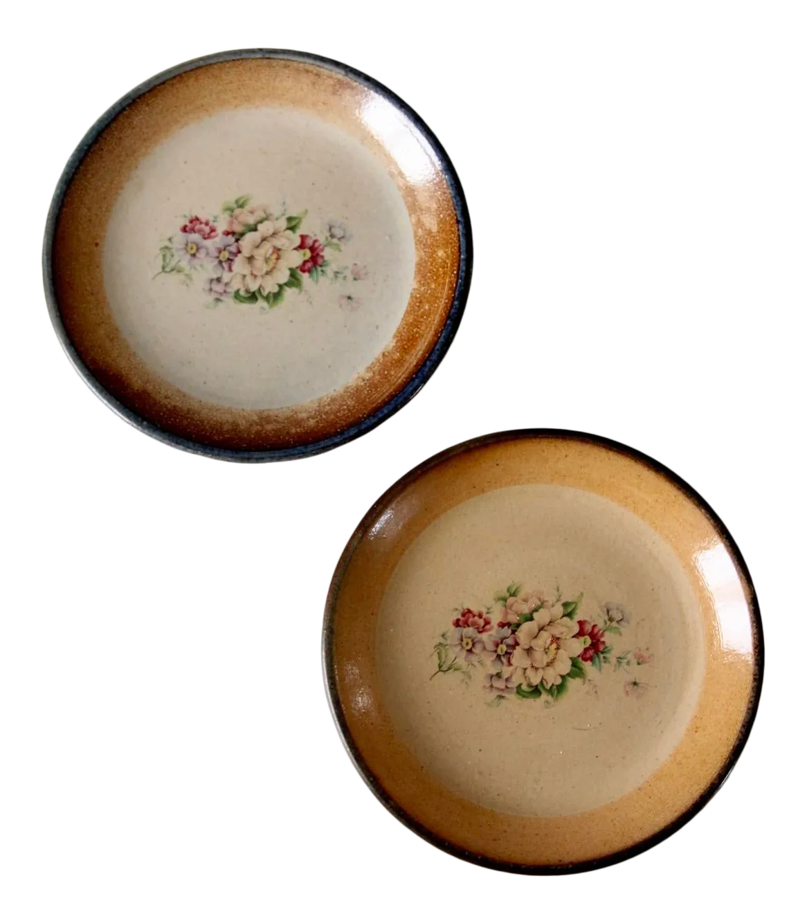 Vintage Floral Pottery Plates - a Pair | Chairish