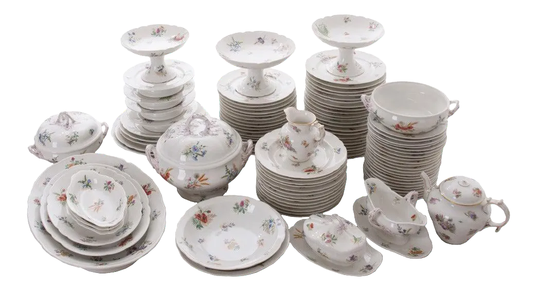 French 19th Century Floral Dinner Service - 102 Pieces | Chairish