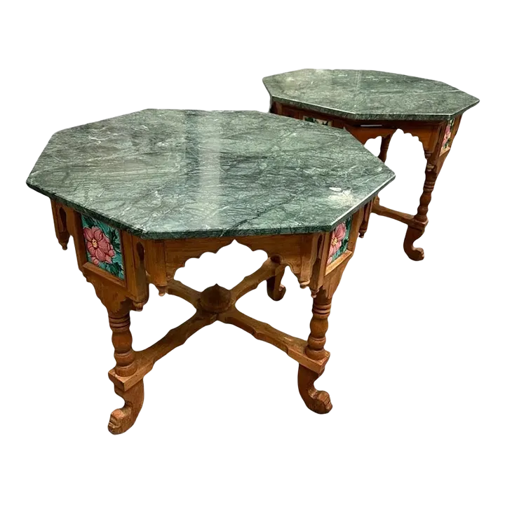 Pair 19c Victorian Gothic Octagonal Walnut Tables | Chairish