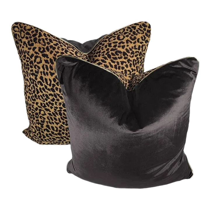 Onyx Leopard Print Velvet Pillow | Chairish
