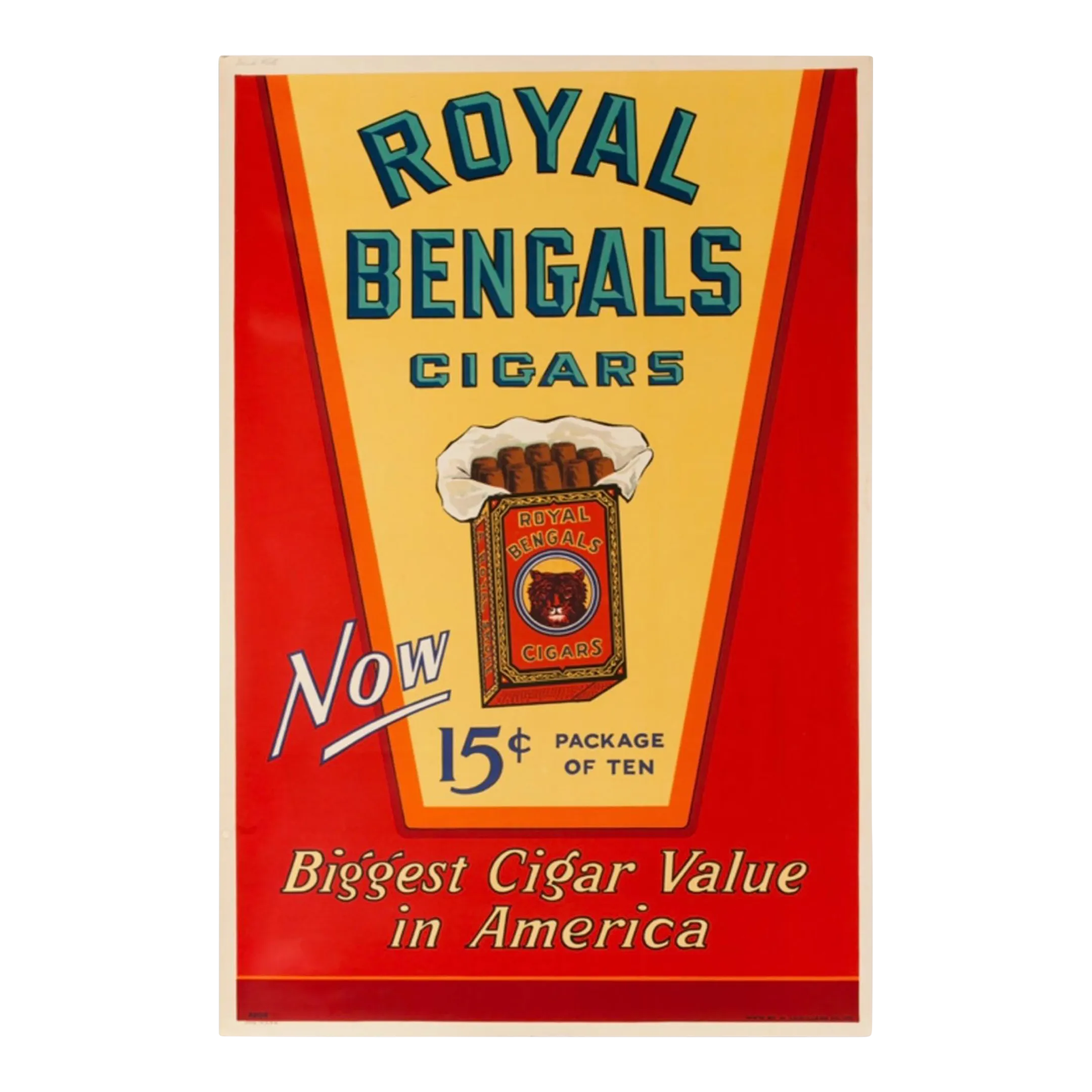 Circa 1920s Royal Bengals Cigars Advertising Poster | Chairish