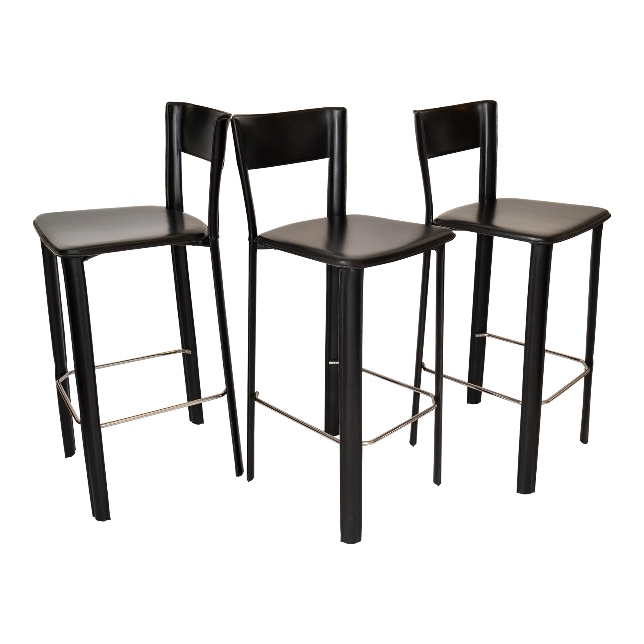 Frag Mario Bellini Style Hand Made Black Leather Chrome Bar Stools ...