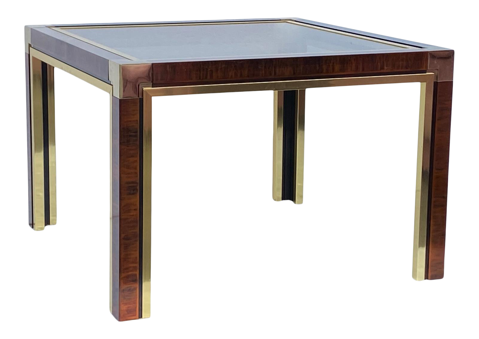 1970s Faux Tortoise Shell and Brass Accent Table With Glass Top | Chairish