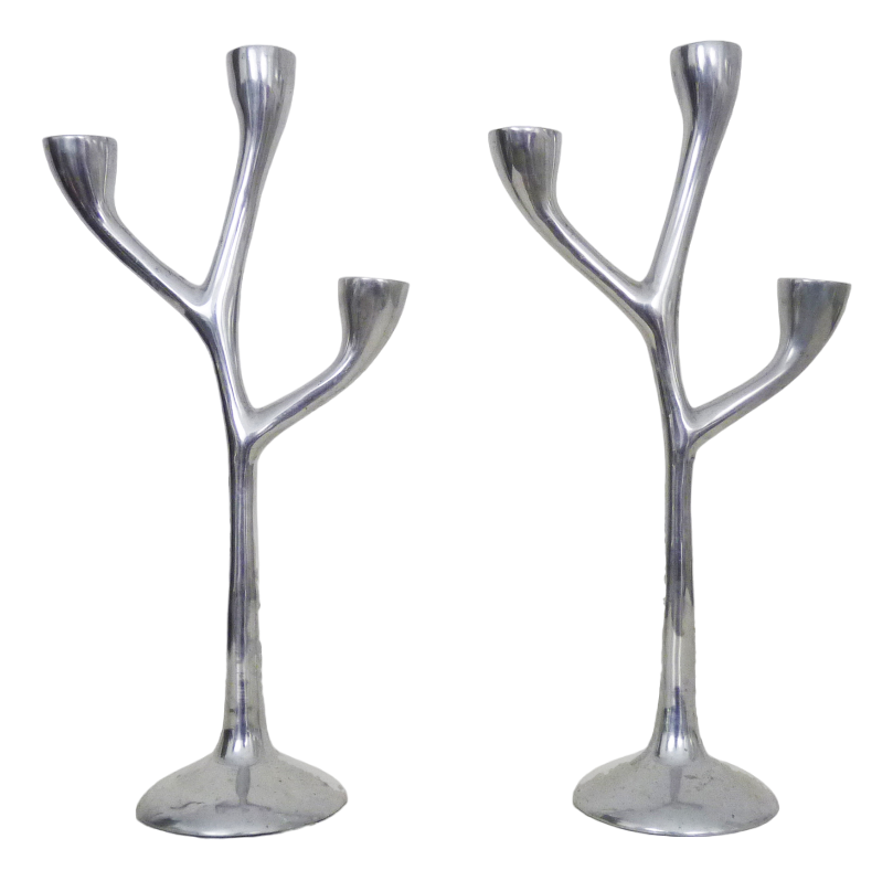Italian Tree Candlesticks in Cast Aluminum, 1980s | Chairish