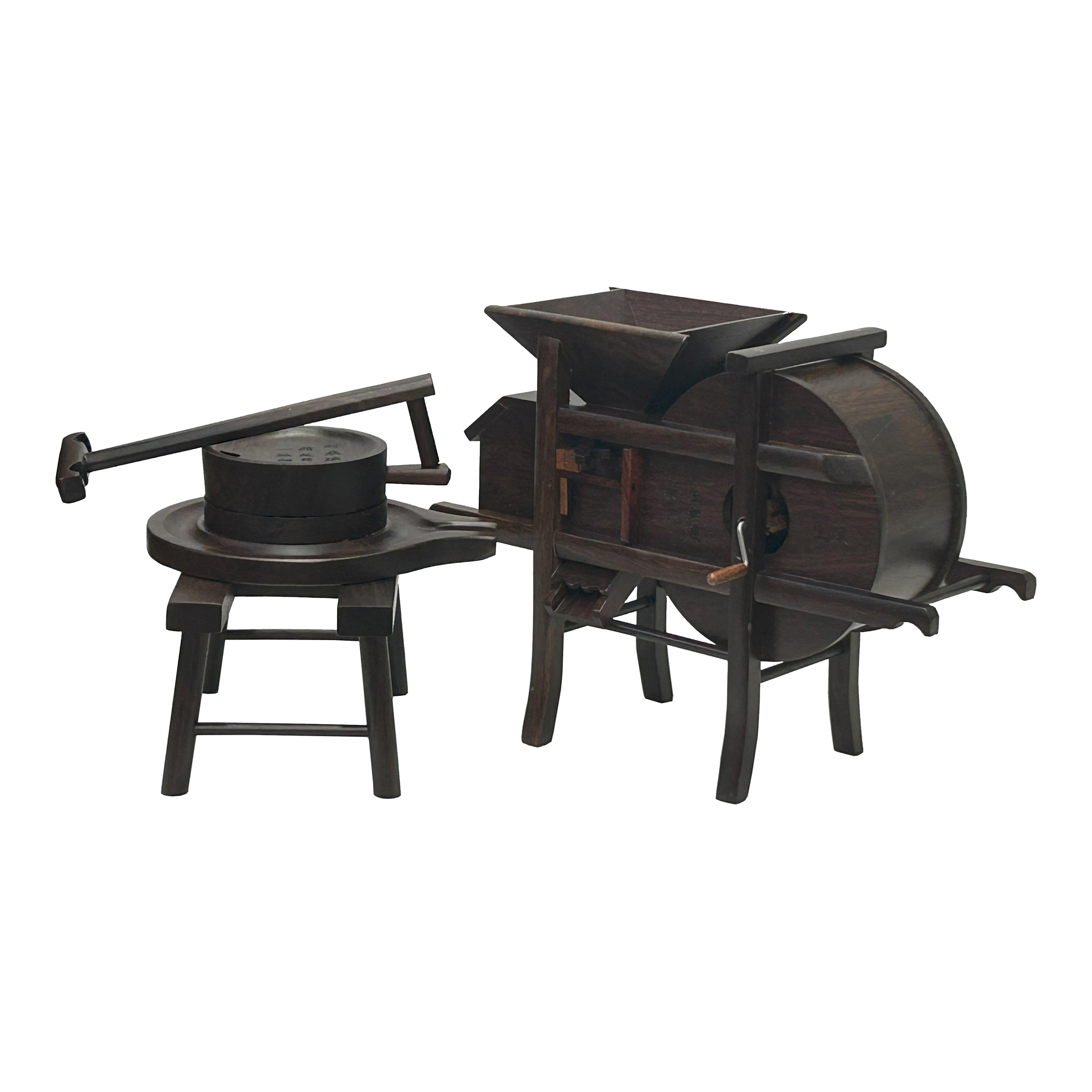 Set of 2 Chinese Rosewood Miniature Rice Grain Grinder Crushing Mill ...