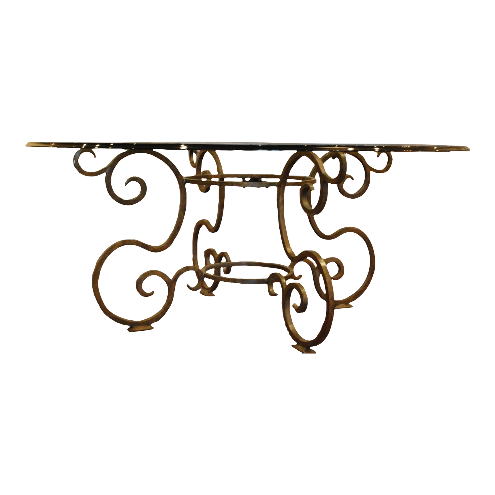 Round Glass Top Dining Table With Iron Curlicue Base Chairish