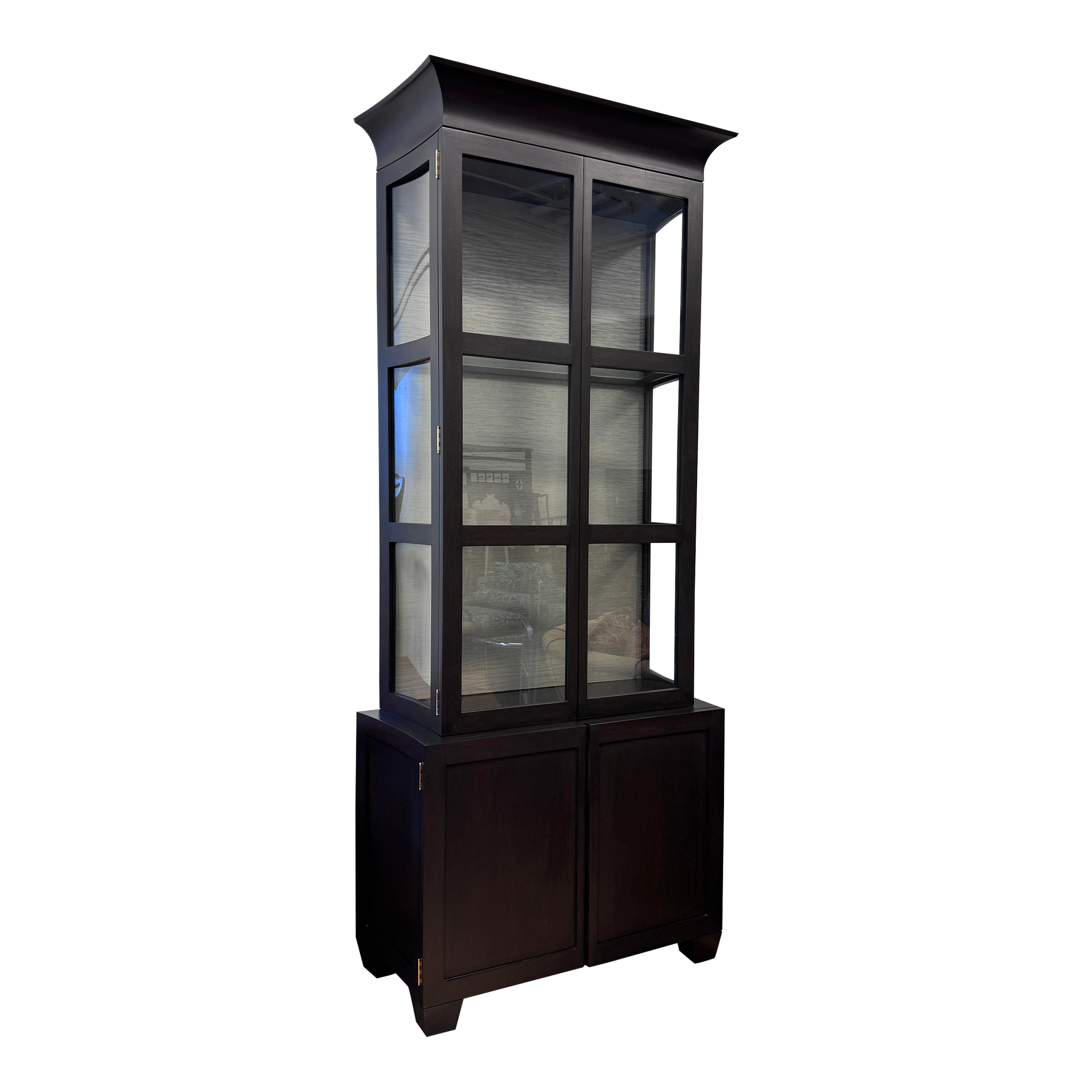 C. Mariani Custom Jim Thompson Silk-Lined 2pc Display Cabinet | Chairish