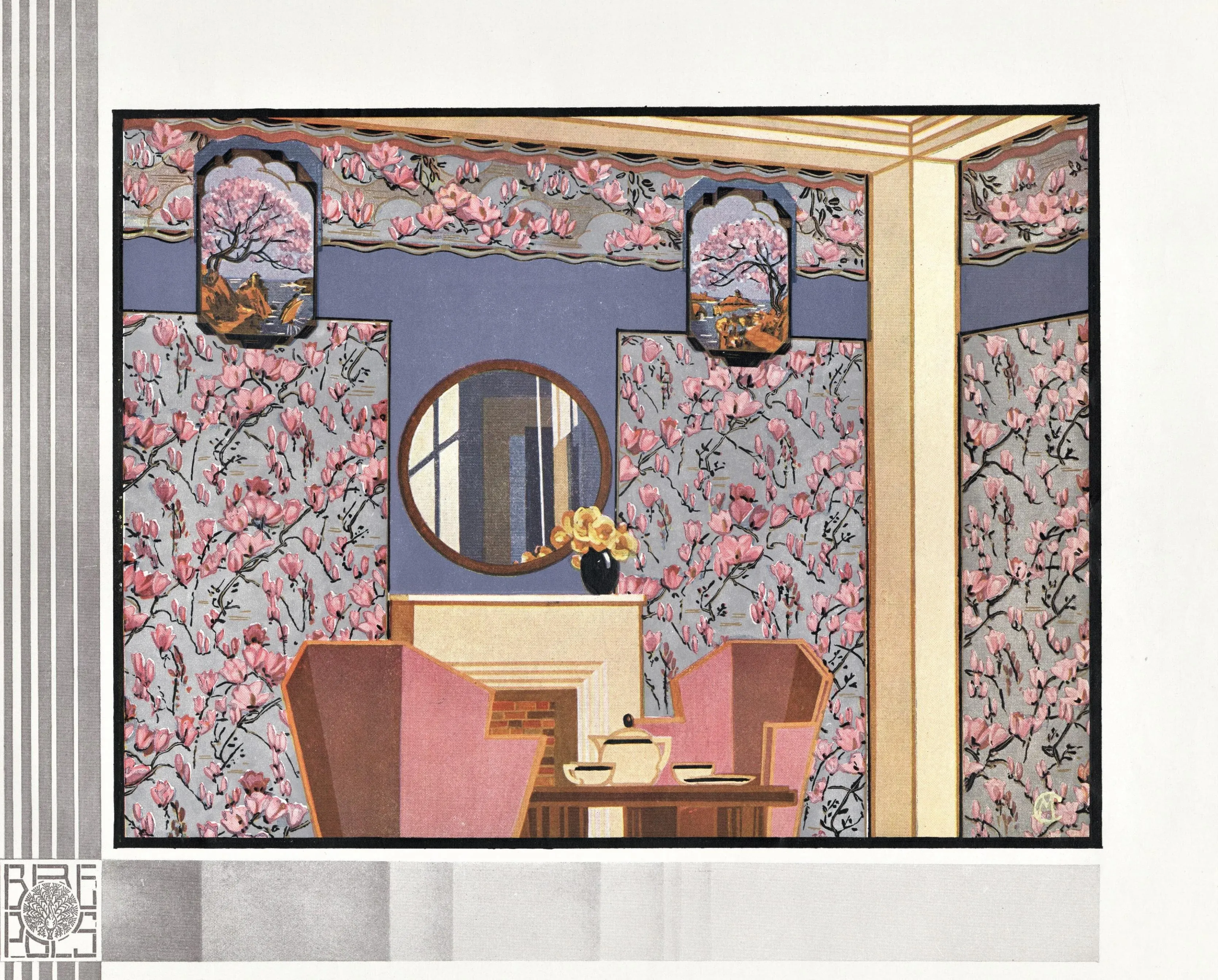 Matted French Art Deco Interior Room Design Print | Chairish