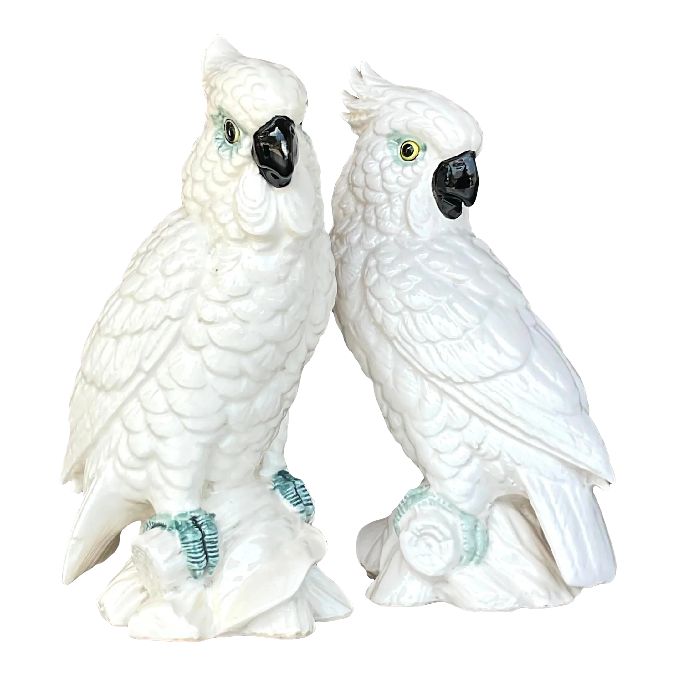 Vintage Regency Glazed Ceramic Cockatoos - a Pair | Chairish