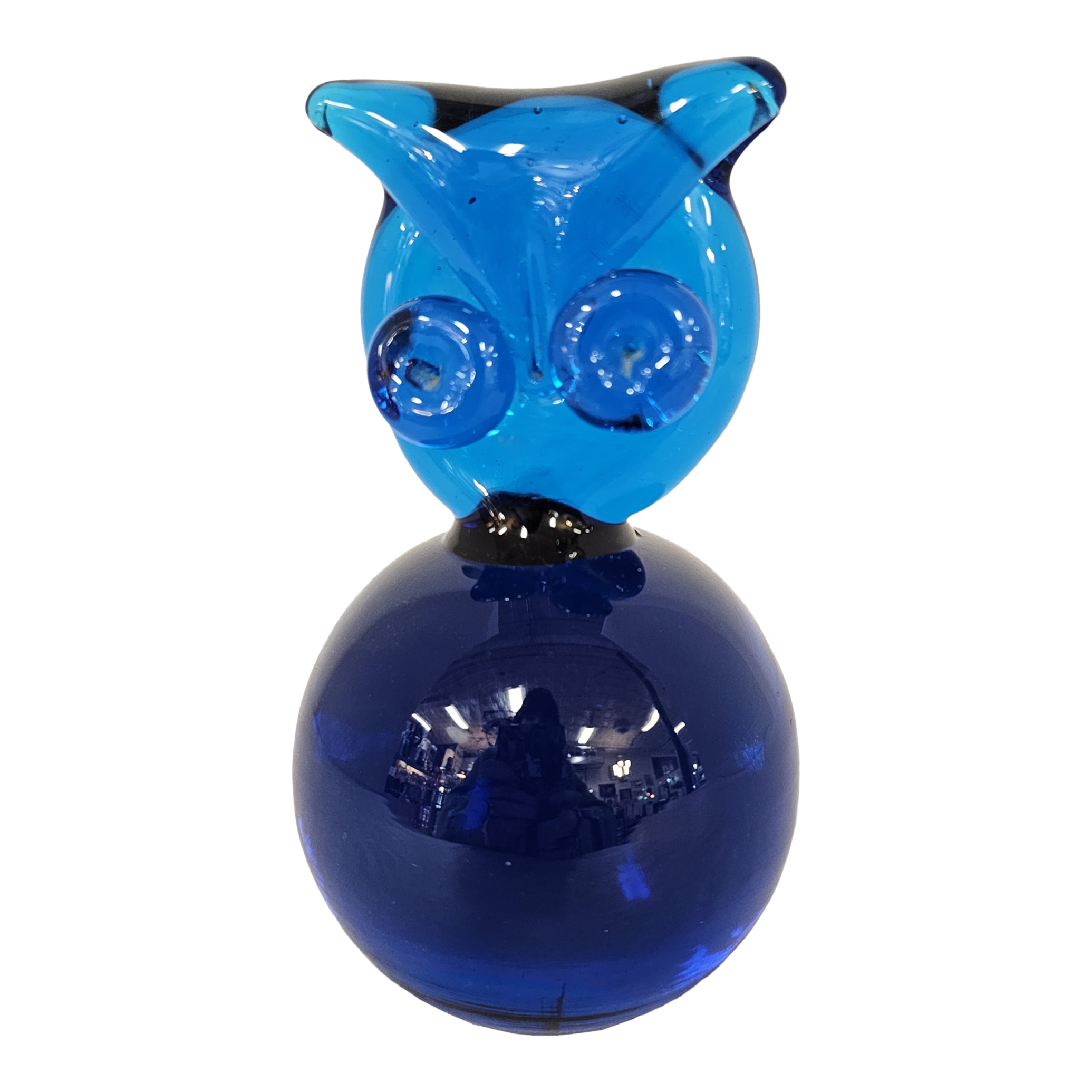 70s Mid Century Modern Blue Blenko Art Glass Owl Paperweight ...