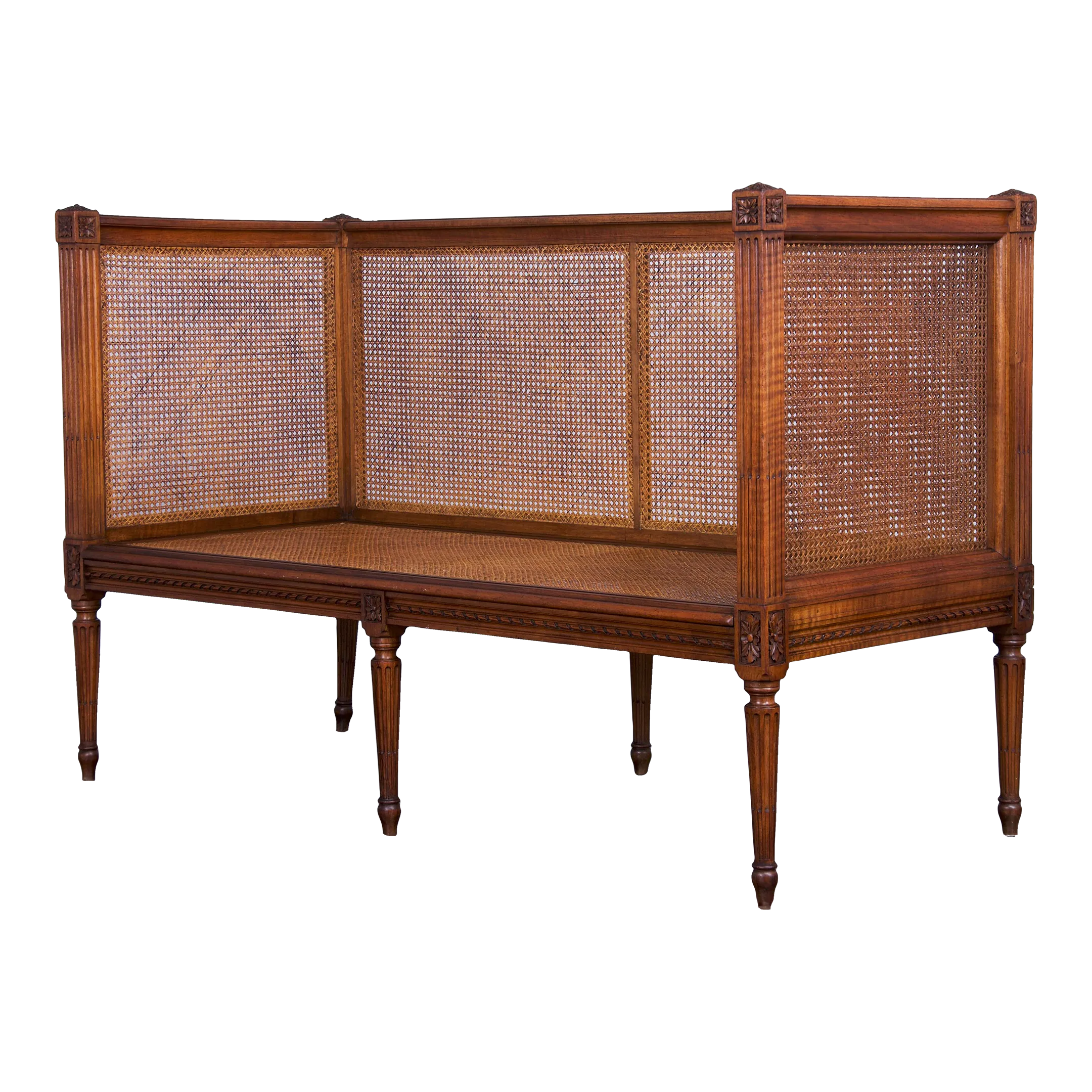 Antique French Louis XVI Style Walnut Cane Loveseat Settee | Chairish