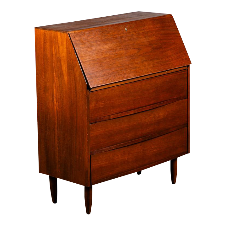 1960s Mid Century Danish Modern Walnut Drop Surface Office 3 Drawer ...