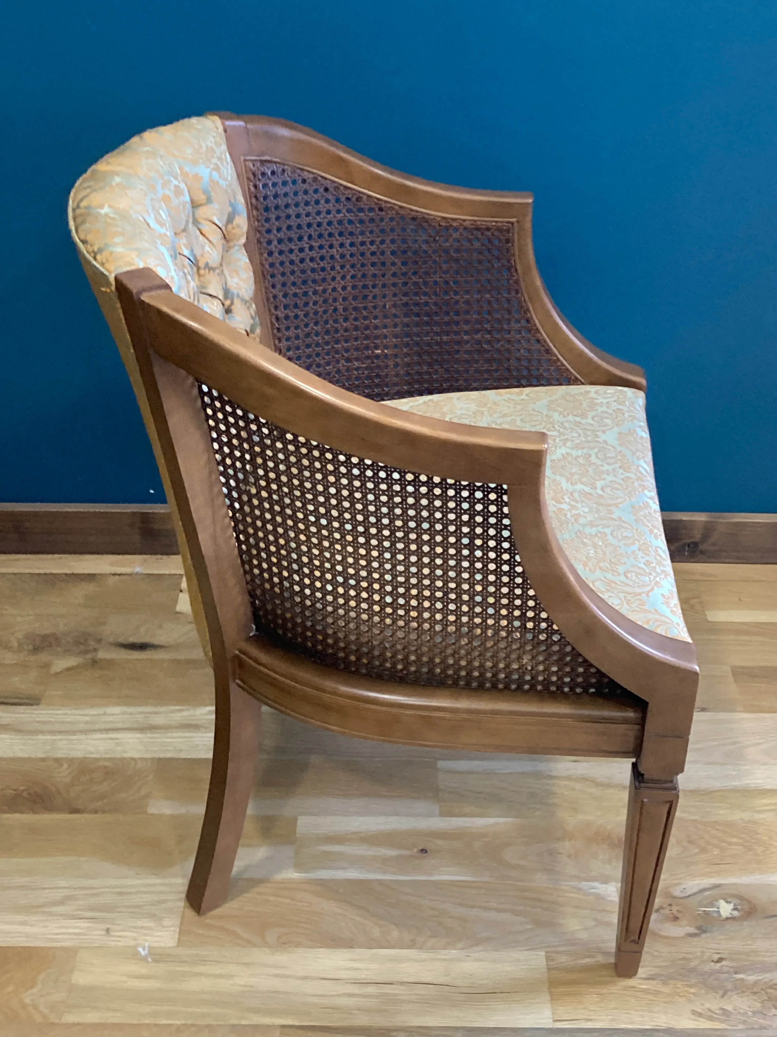 Mid century cane back barrel chair store