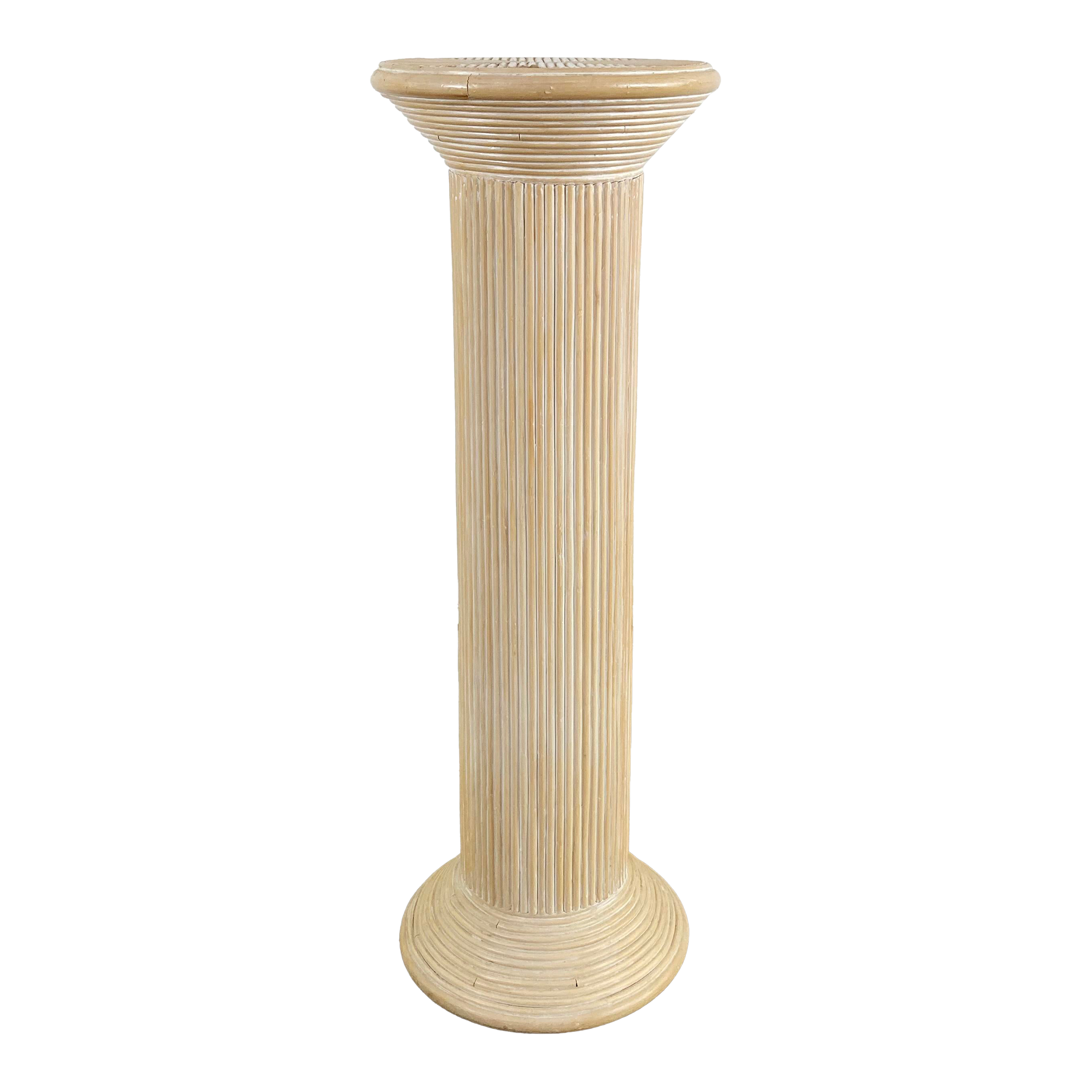 Vintage White Washed Split Reed Rattan Pedestal Column in Style of ...