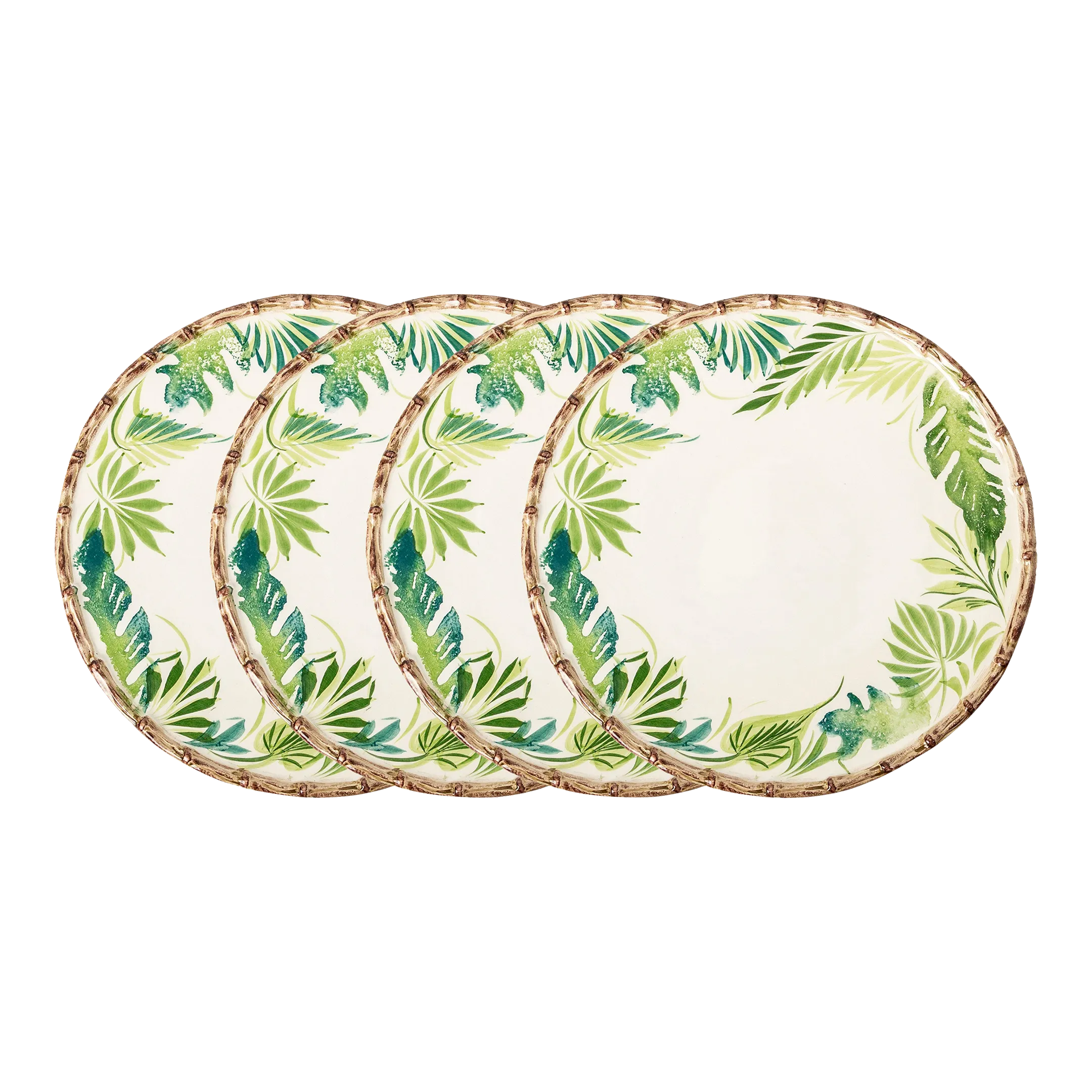 Compagnia Dinner Plate, Green Leaves with Bamboo, Set of 4 | Chairish