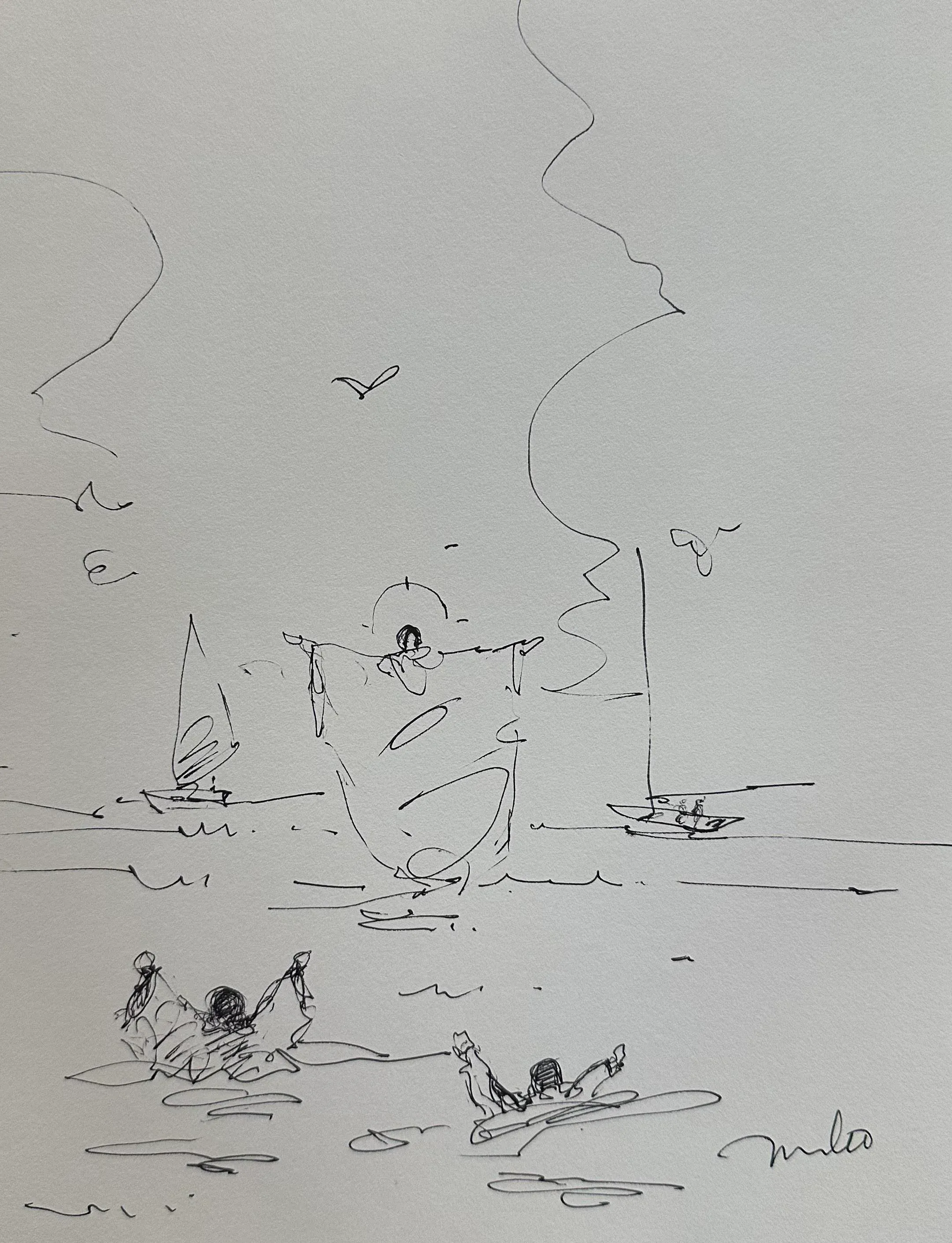 Jose Trujillo Expressionist Pen Ink Paper Drawing of Angel and Figure ...