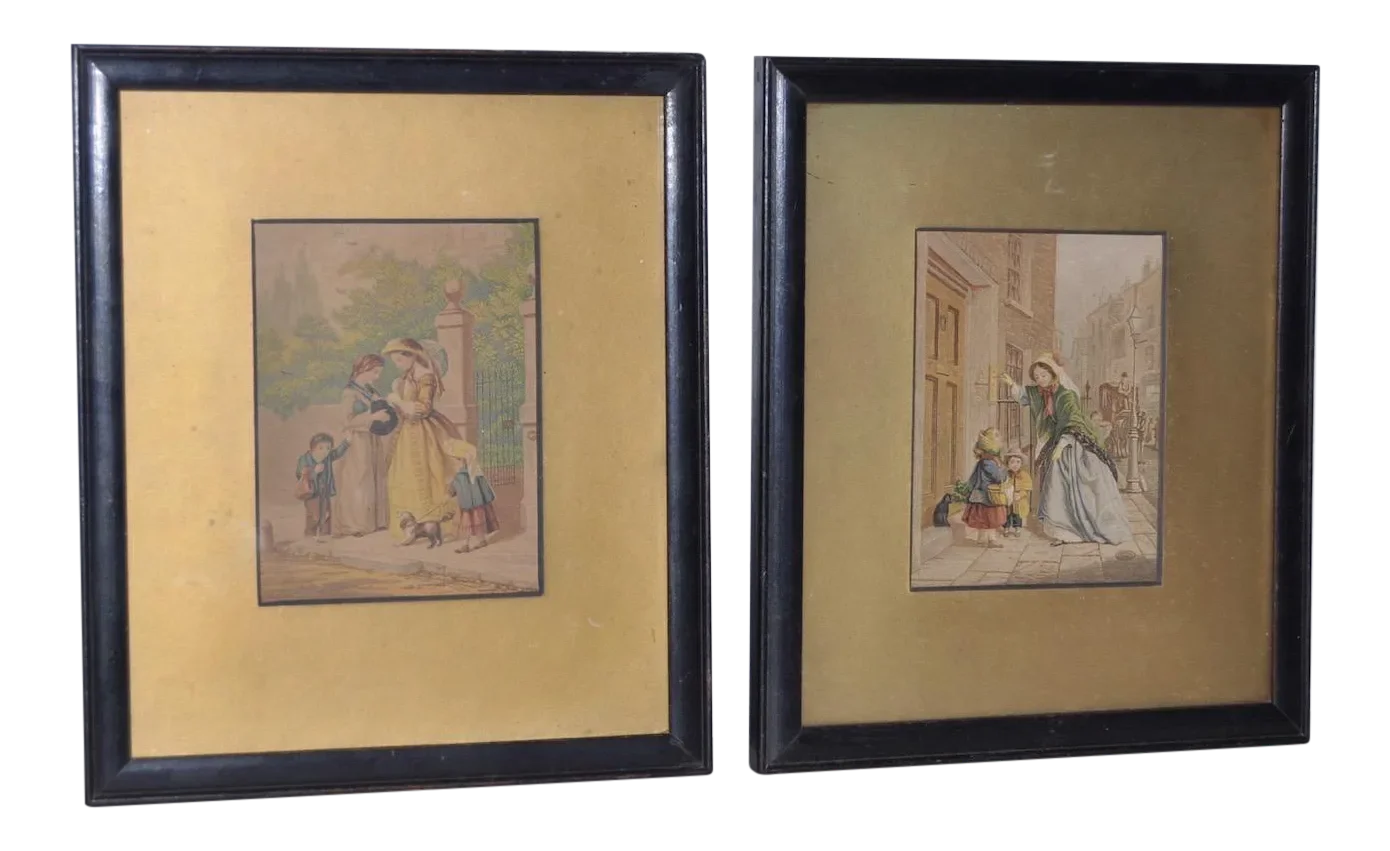Early 20th Century European Hand Colored Prints - A Pair | Chairish